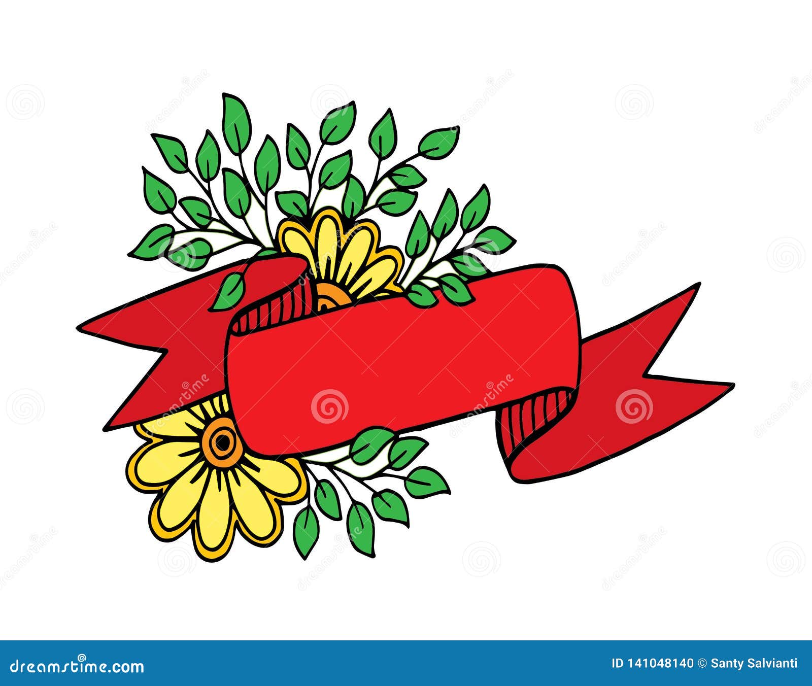 Abstract Blank Ribbon Banner with Floral Background Stock Illustration ...