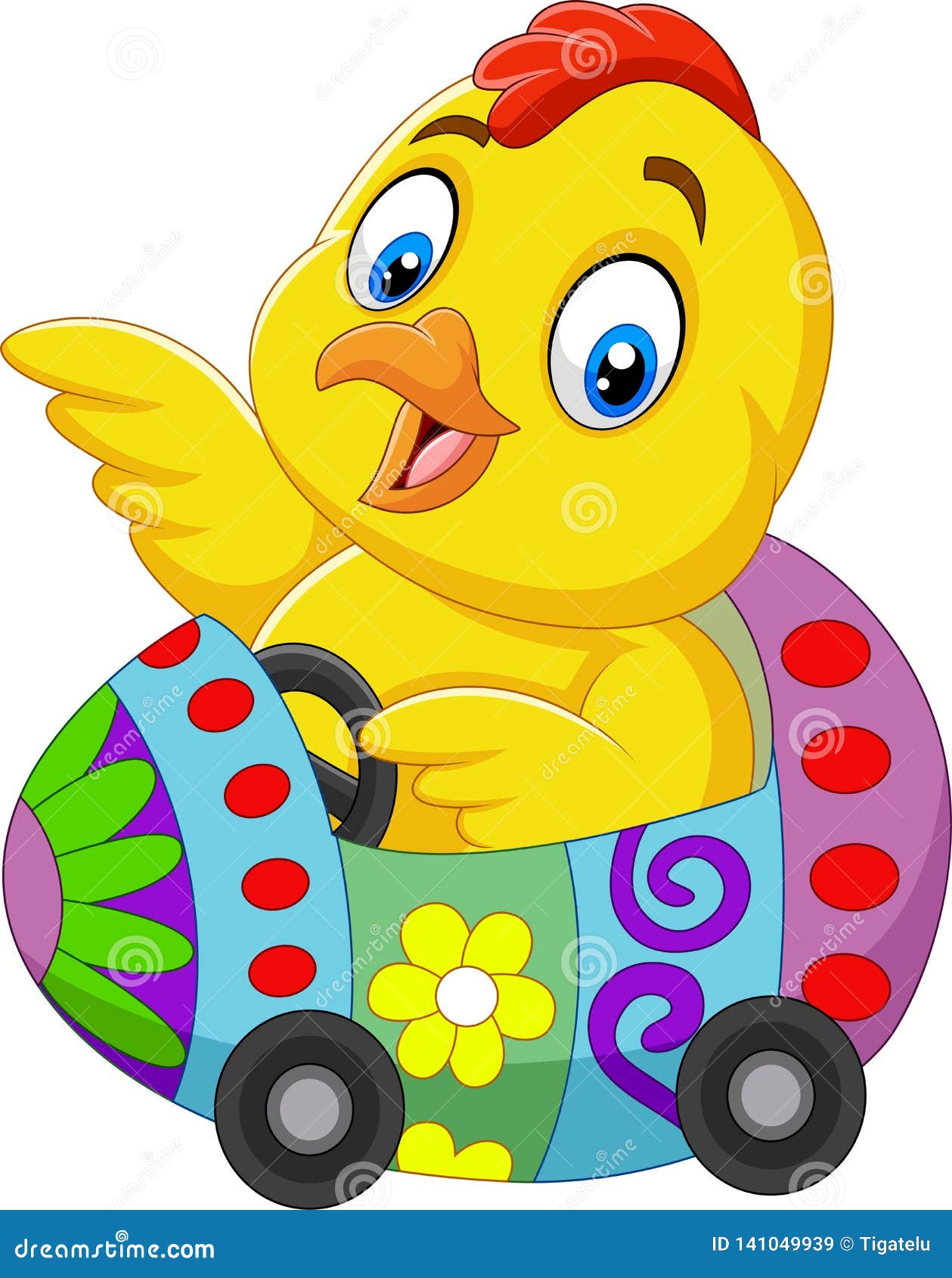 Cartoon Baby Chick Riding an Easter Egg Car Stock Vector - Illustration ...