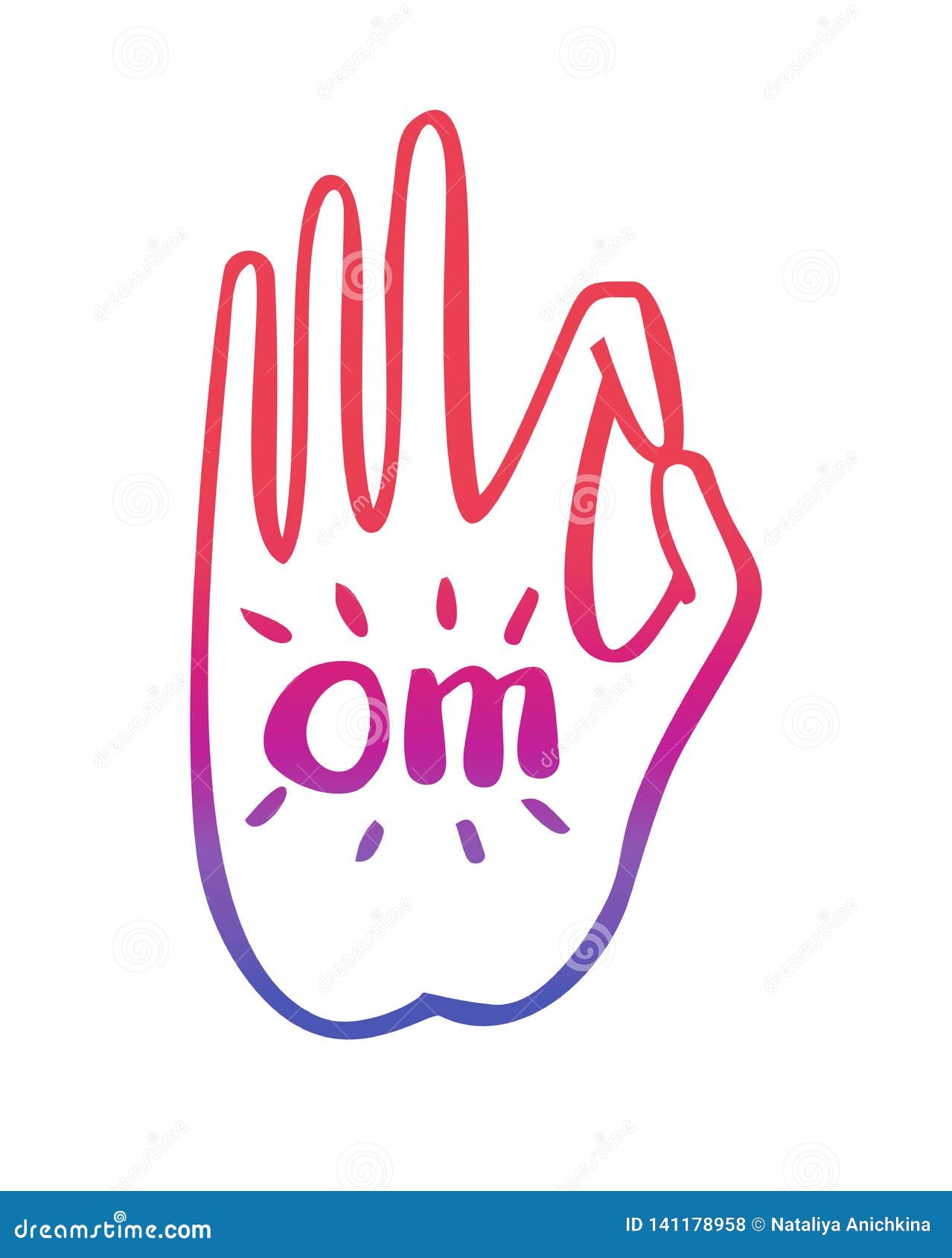 Vector Illustration of a Hand in a Buddhist Gesture with Om Word. Stock ...