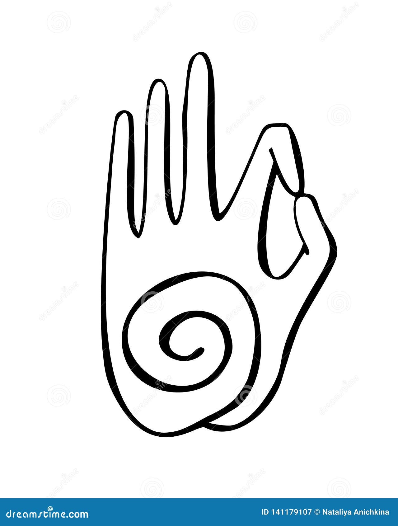 Vector Illustration of a Hand in a Buddhist Gesture with a Spiral ...