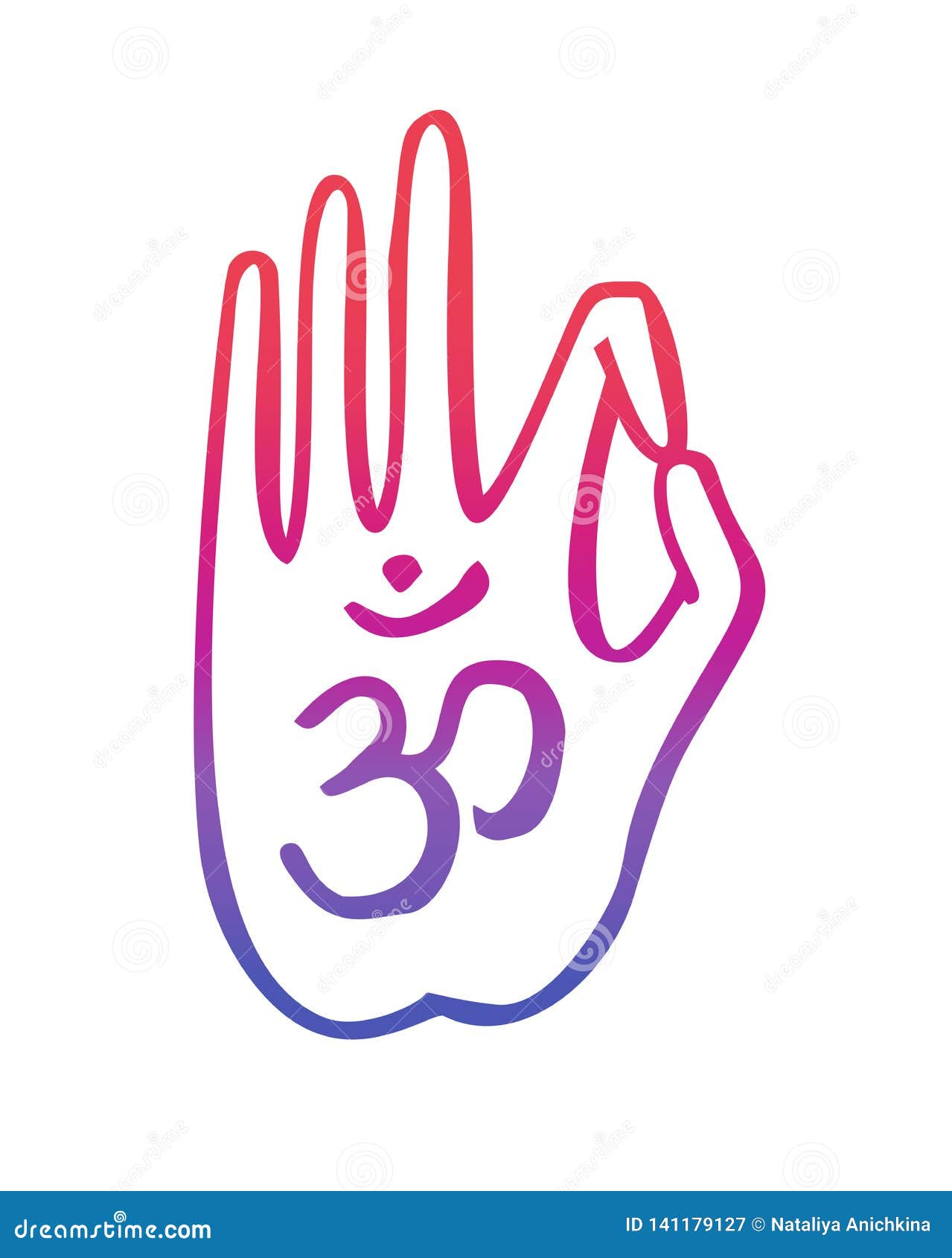 Vector Illustration of a Hand in a Buddhist Gesture with the Om Symbol ...