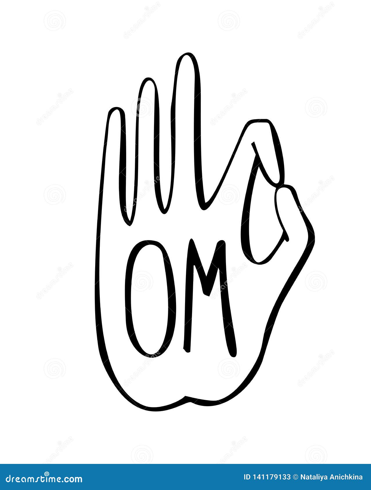 Vector Illustration of a Hand in a Buddhist Gesture with Om Word. Stock ...