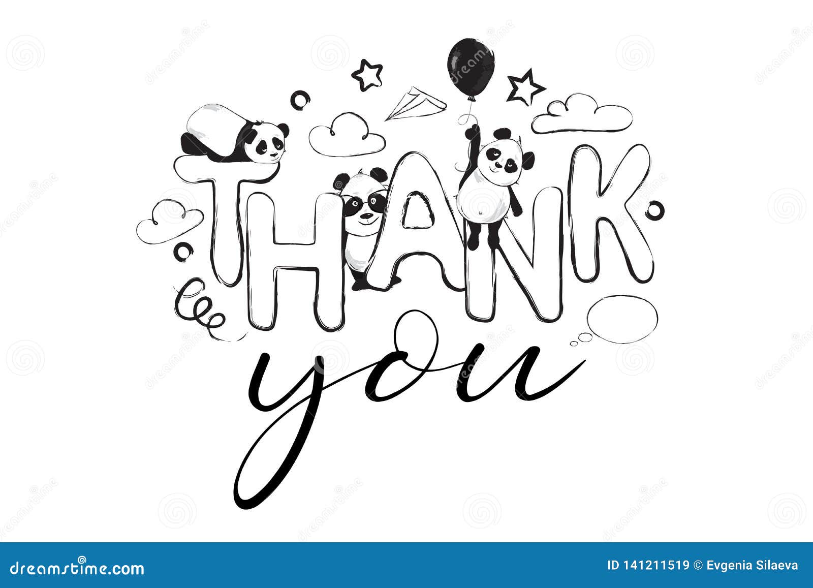 Thank You Greeting Card Design with Cute Panda Bear and Quote Stock ...