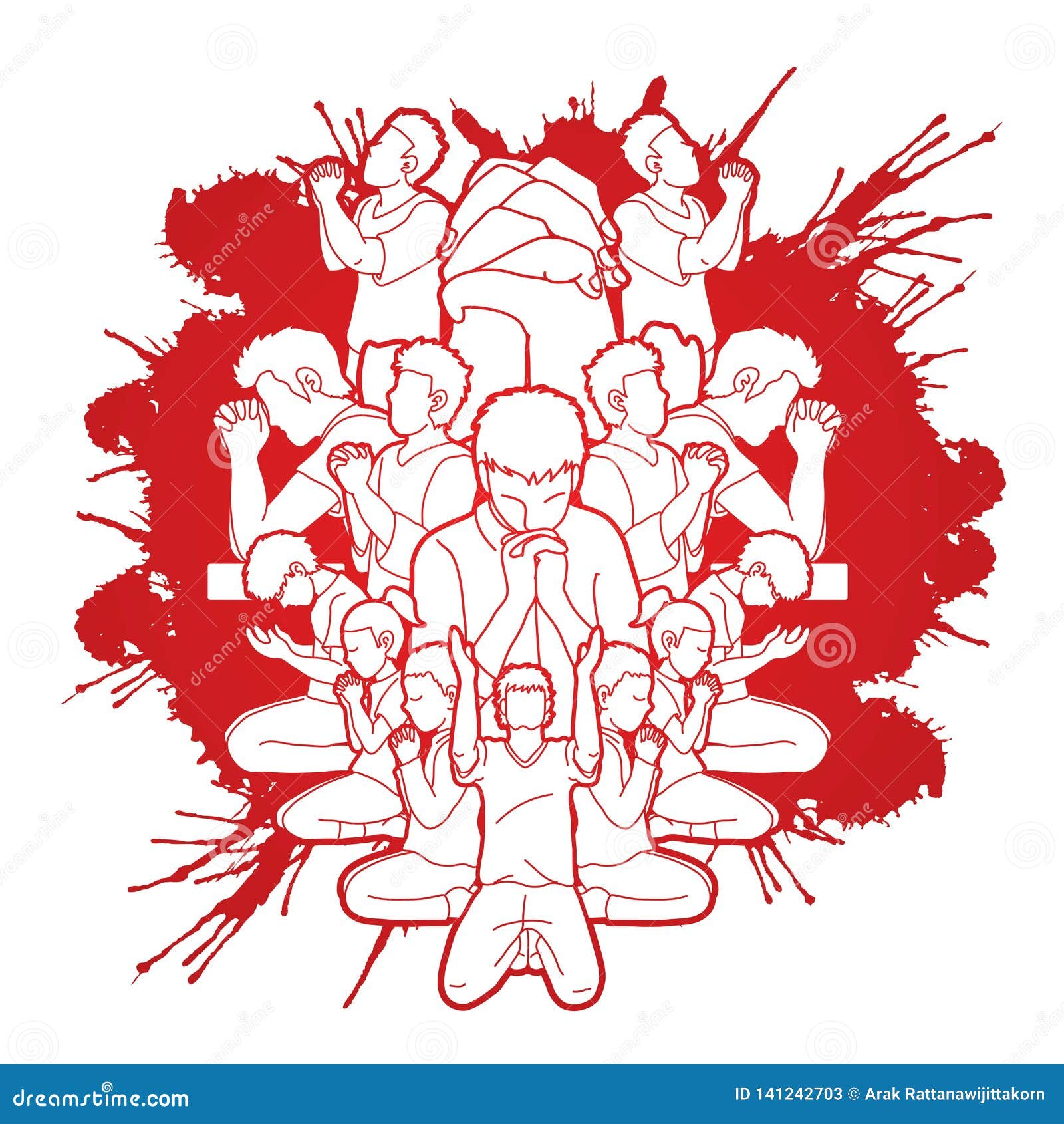 Group of People Prayer, Praise To the Lord Stock Vector - Illustration ...