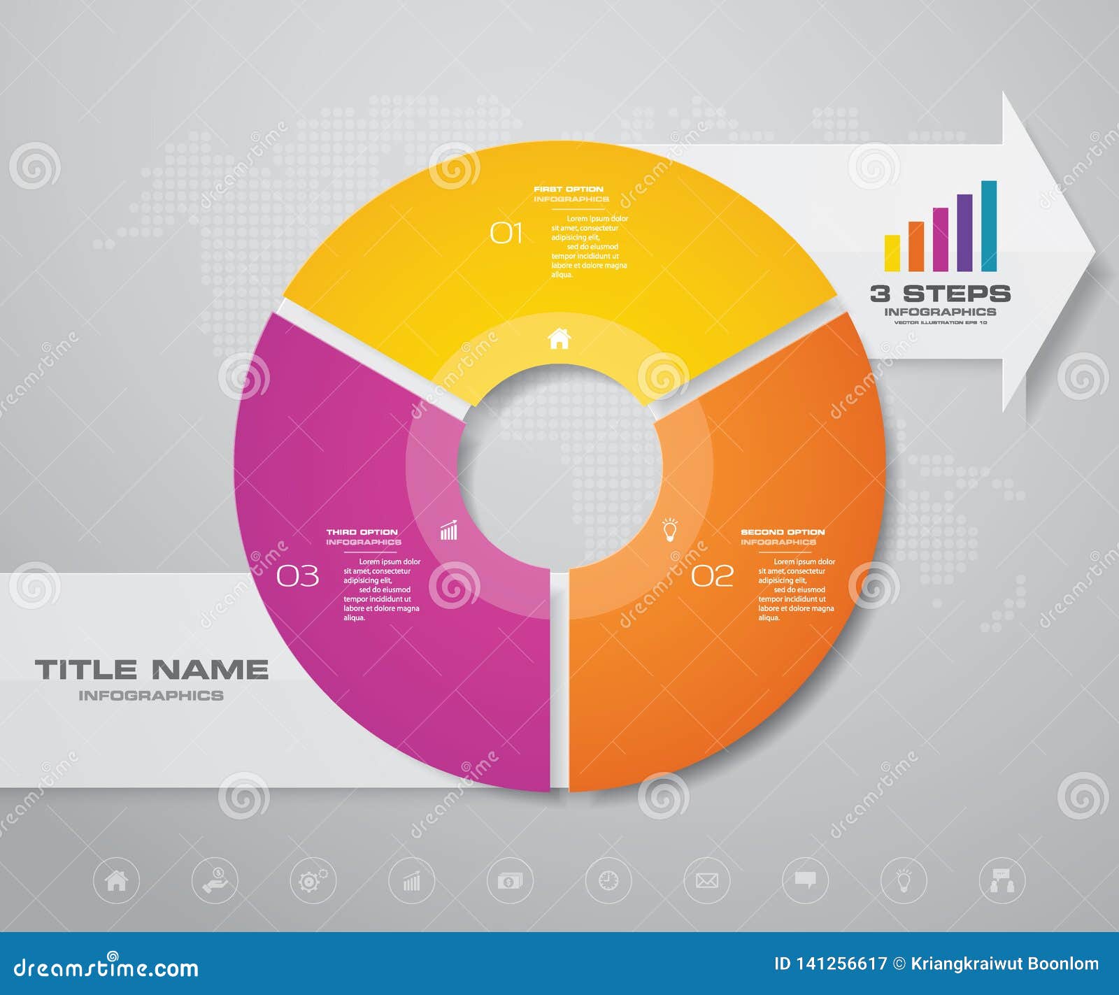 Modern 3 Steps Pie Chart/ Circle Chart with Arrow Infographics Design ...