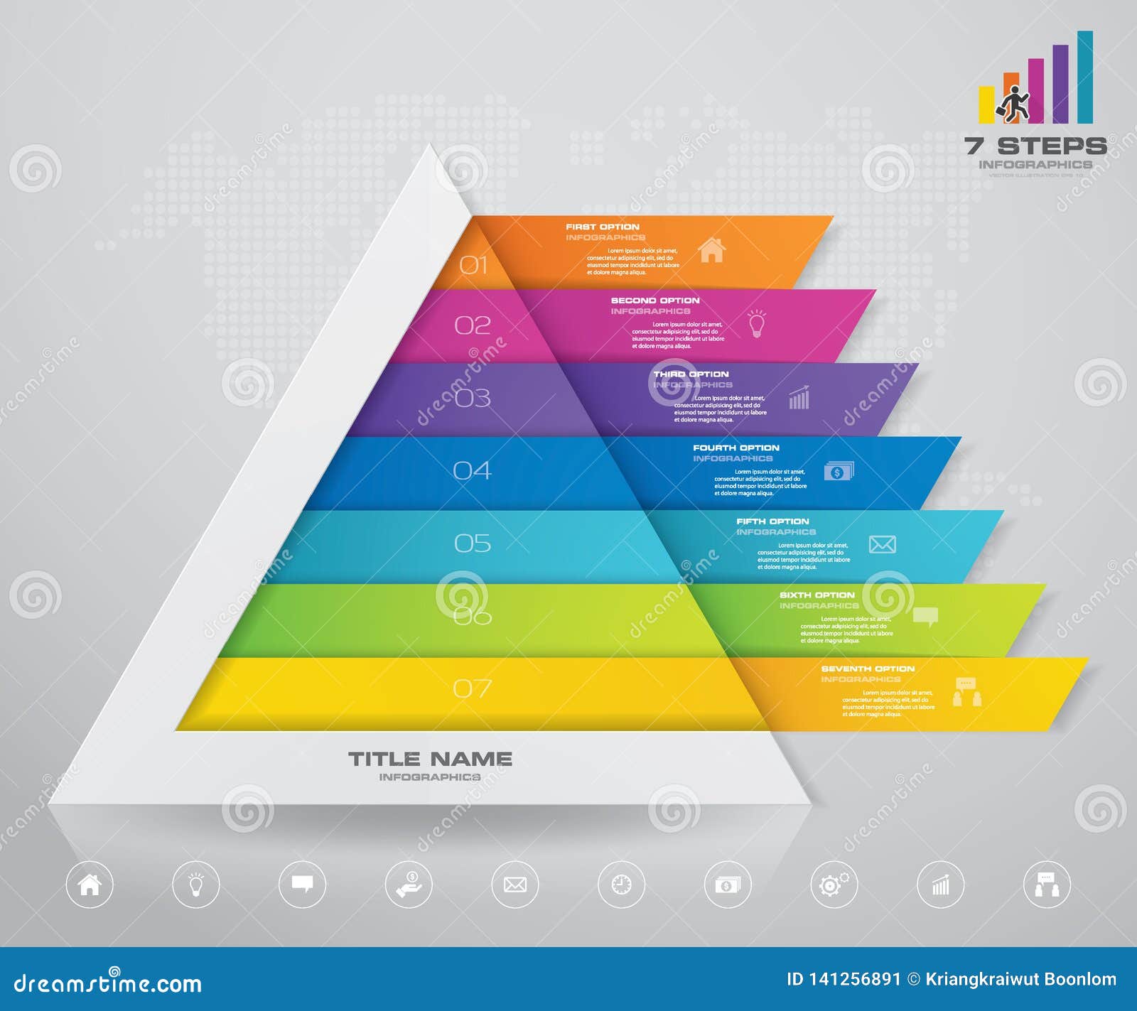7 Steps Pyramid with Free Space for Text on Each Level. Stock Vector ...