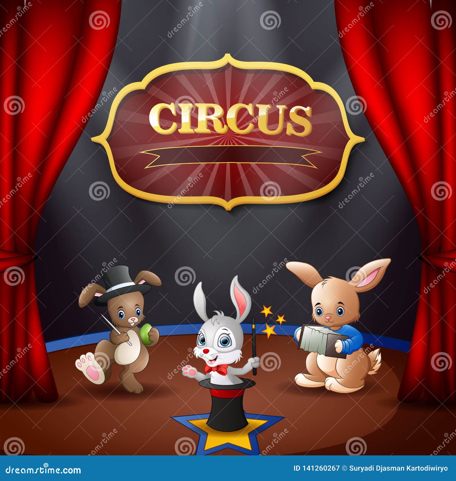 Cartoon Rabbits Circus Performance on the Stage Stock Vector ...