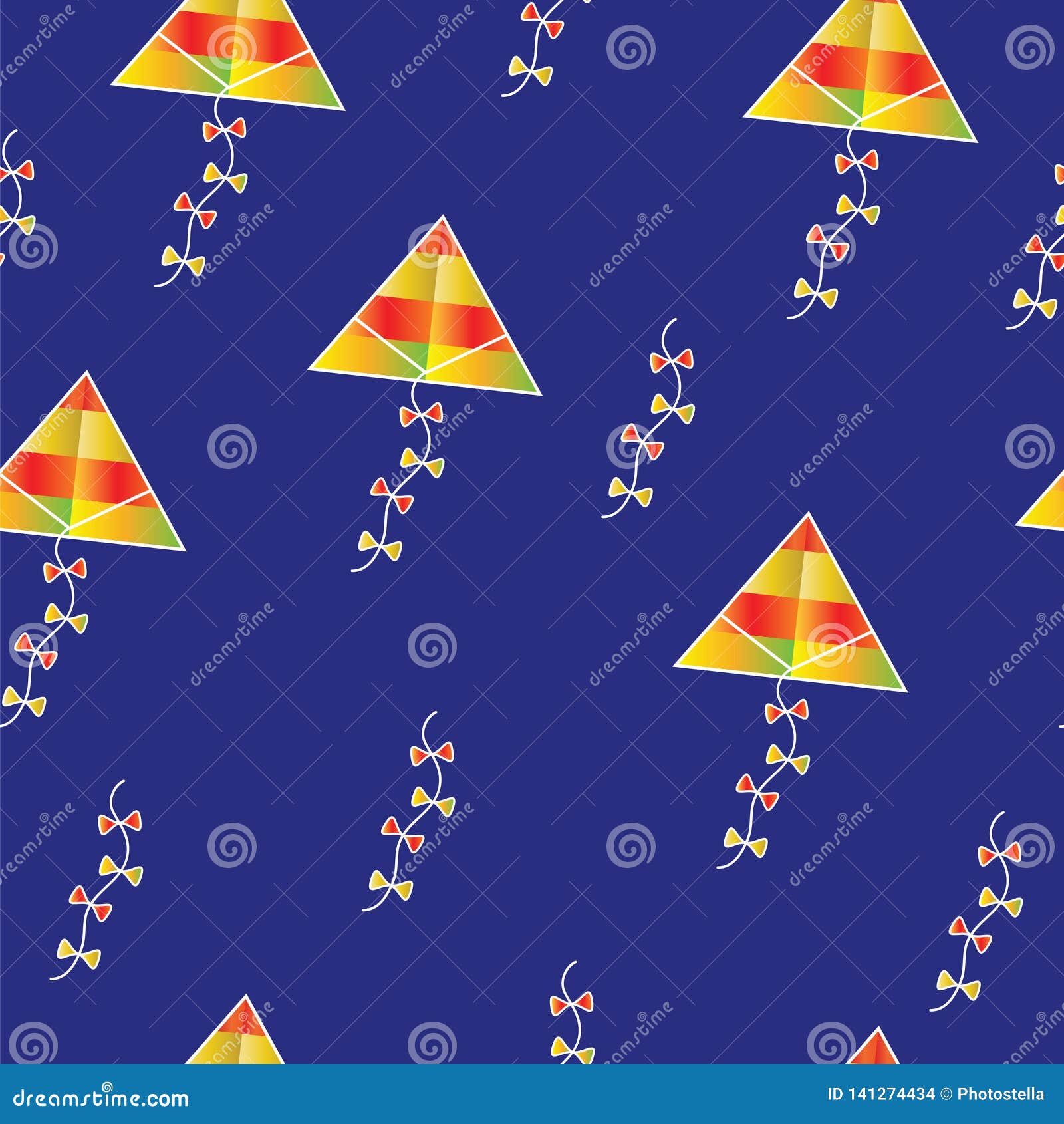 Seamless Pattern with Colorful Kites on Blue Background Stock Vector ...