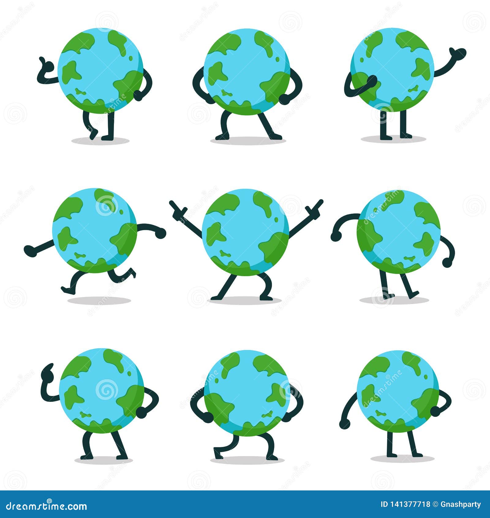 Cartoon Earth Character Poses Set Stock Vector - Illustration of globe ...