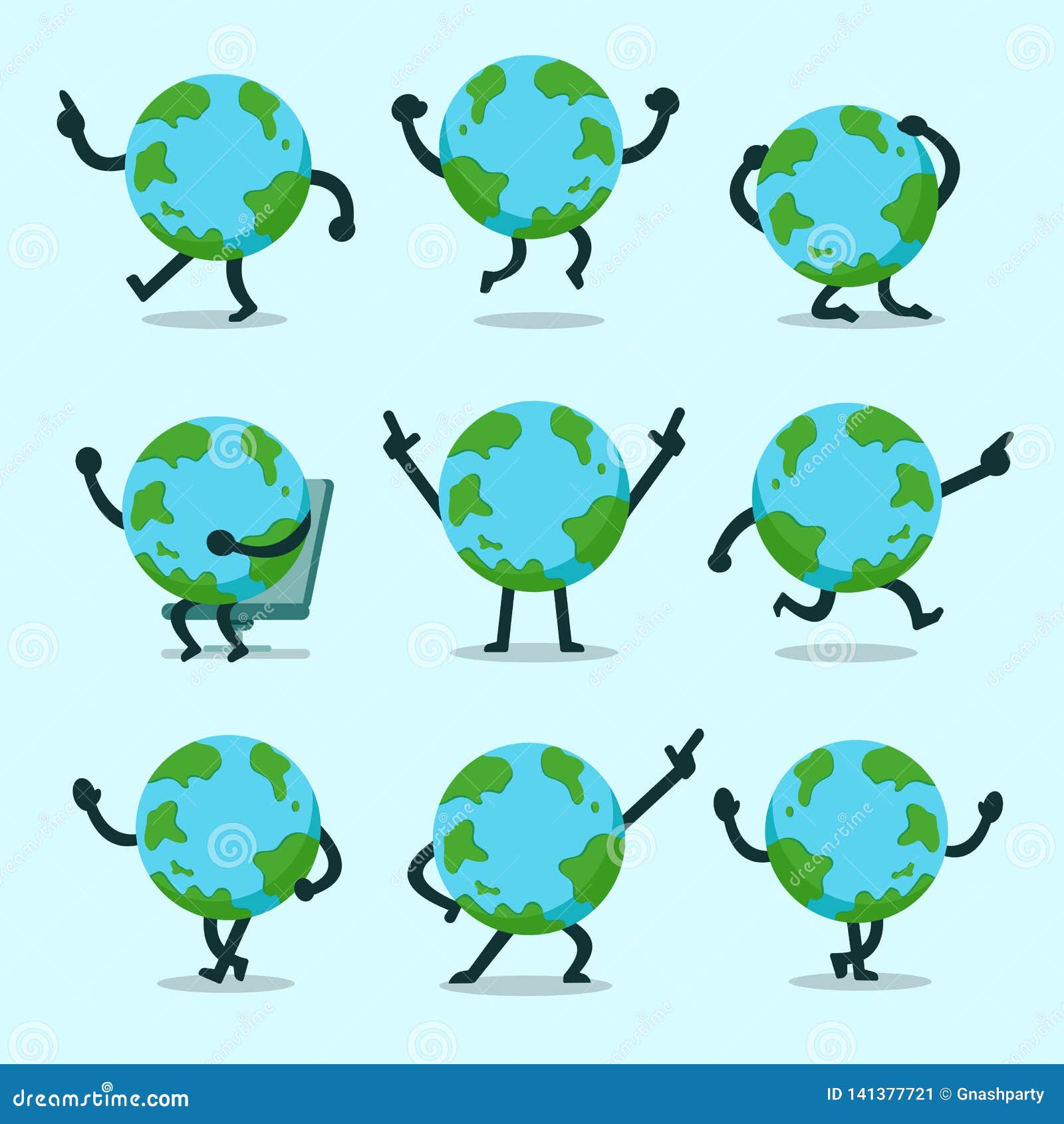 Vector Cartoon Earth Character Poses Set Stock Vector - Illustration of ...
