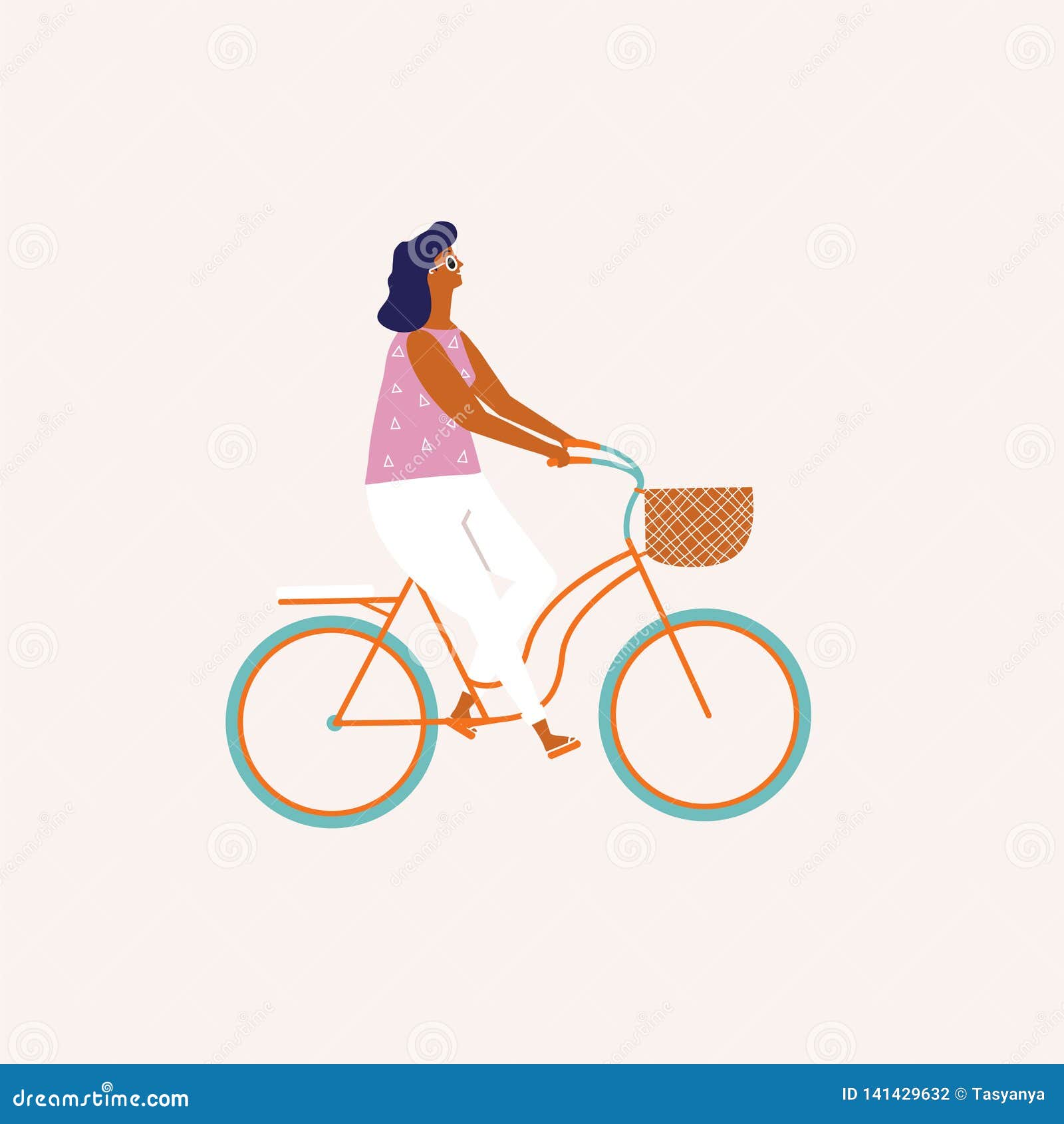 Girl Riding a Bicycle. Cycling People Illustration in Vector. Stock ...