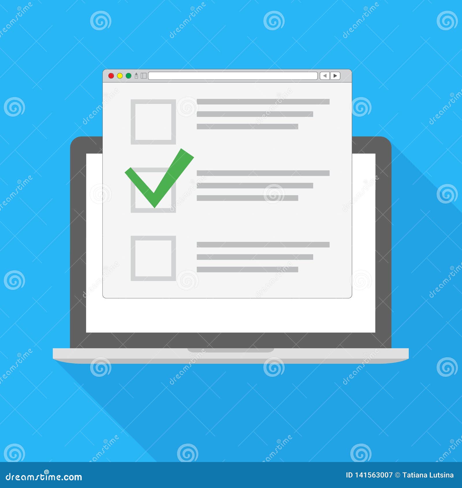 Laptop With Checklist With Check Mark. Ticks In The Circle On The ...