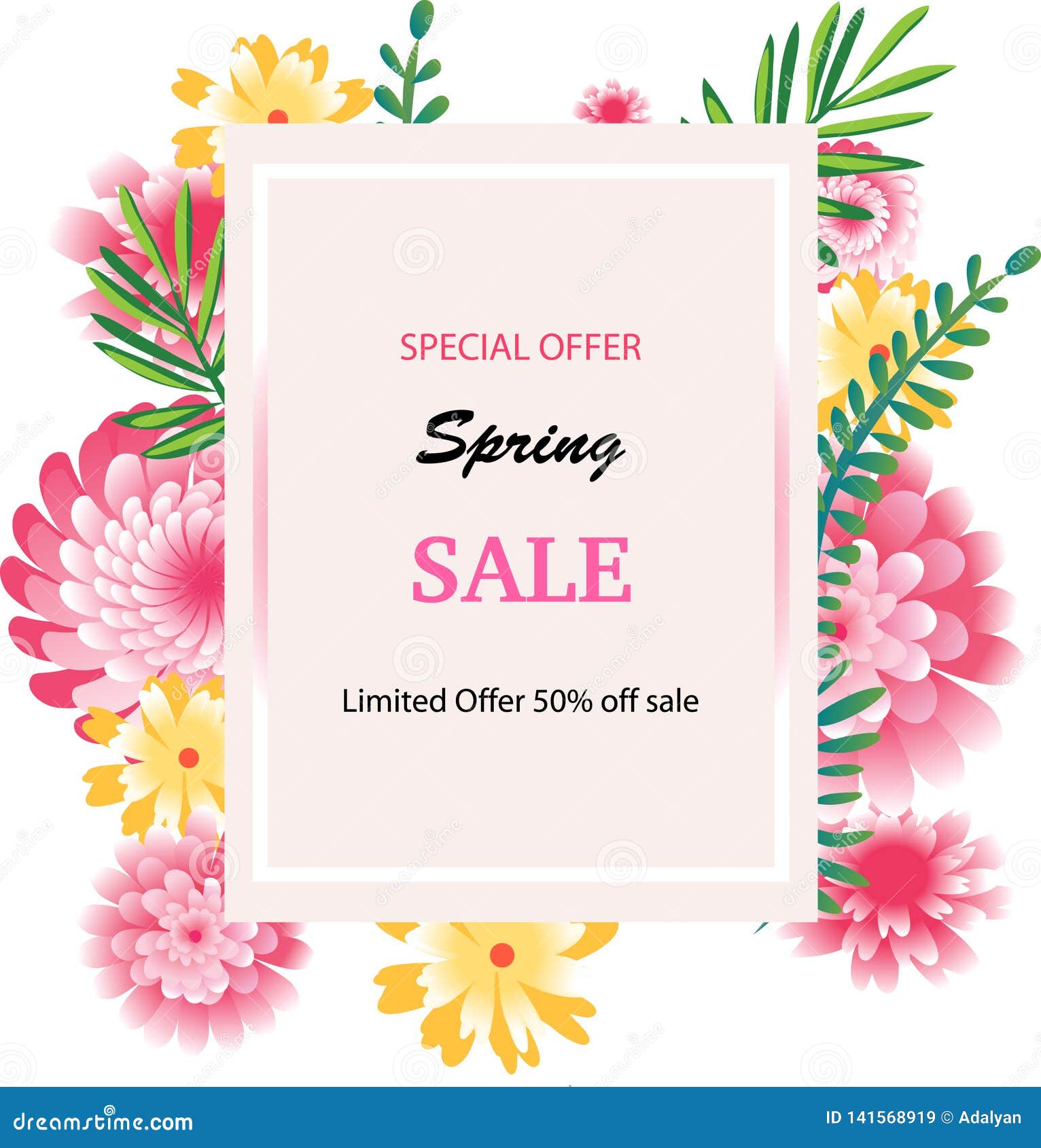 Spring Sale Banner Template with Paper Spring Flowers for Online Woman ...