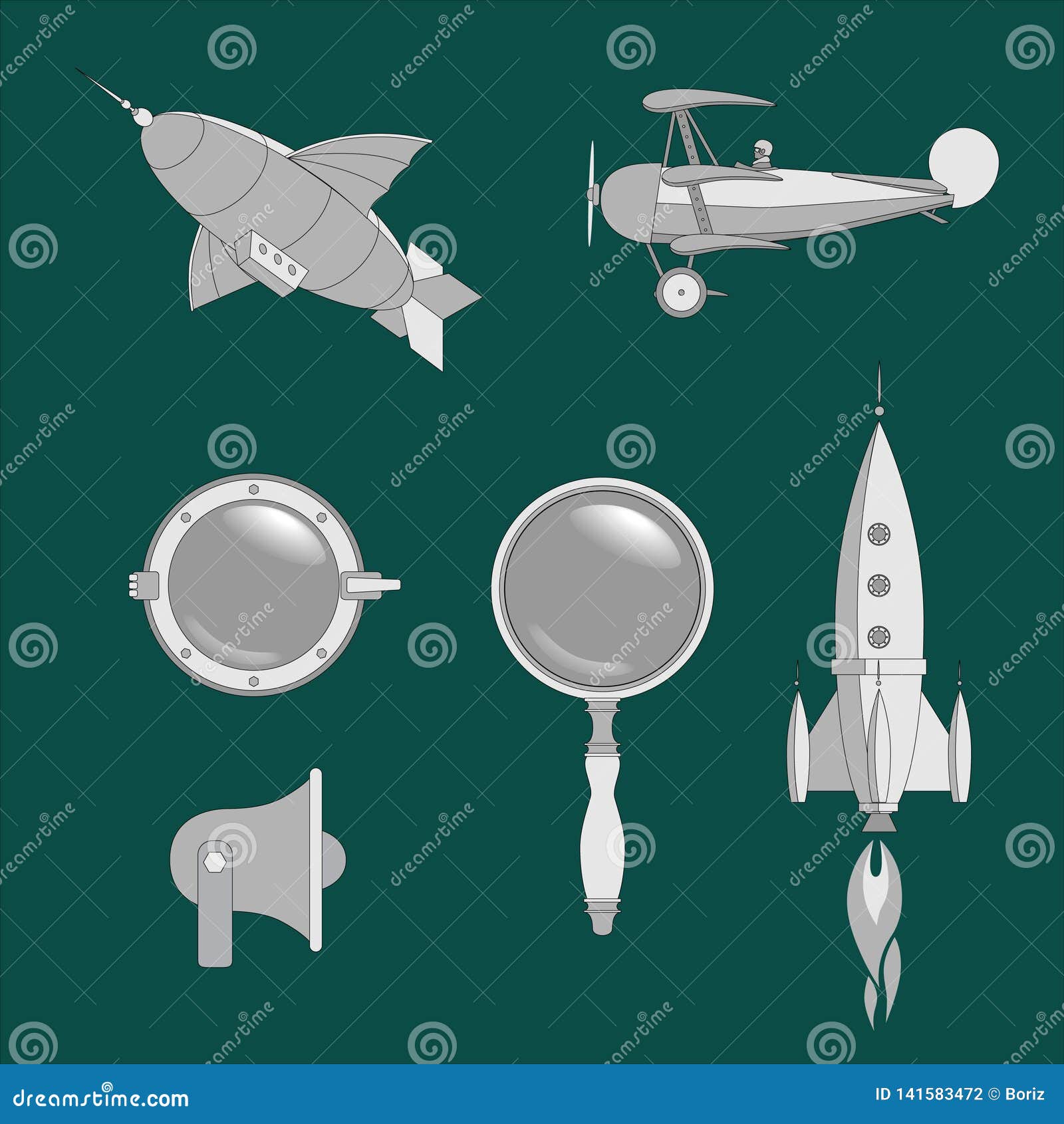 Set Isometric Airship, Plane Propeller, Hot Air Balloon And Plane Icon ...