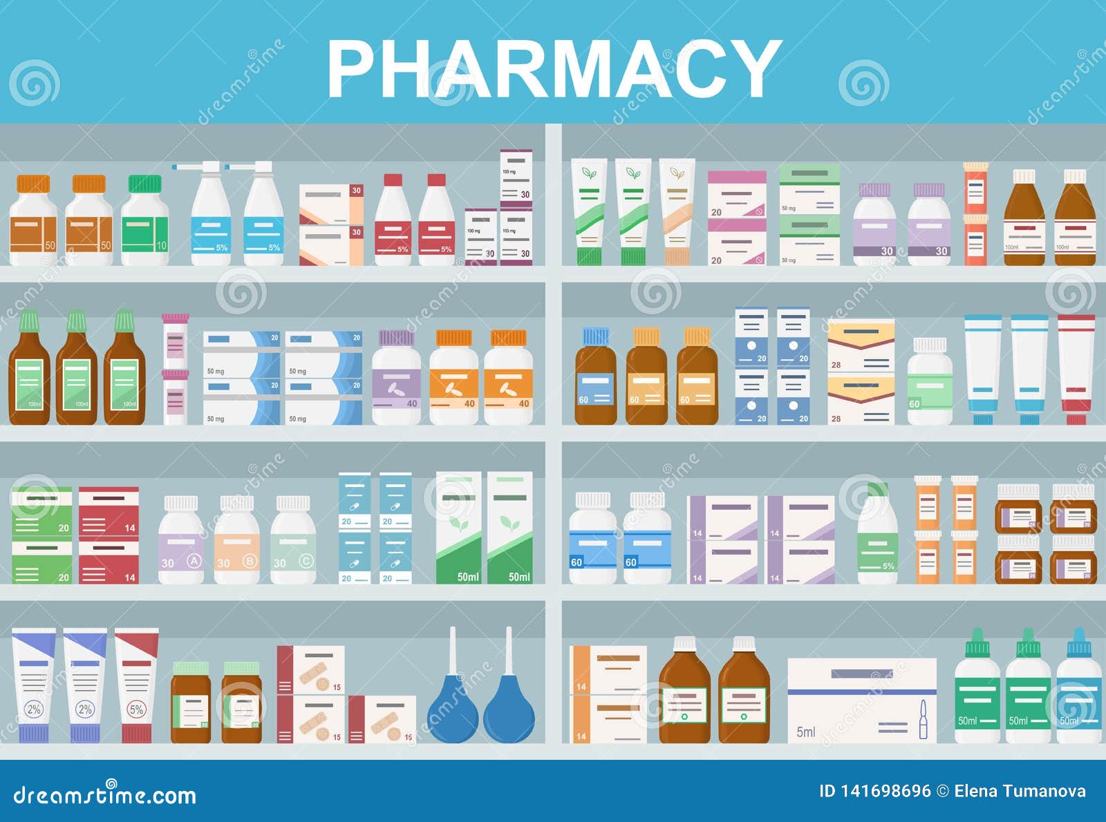 Pharmacy Shelves with Medicines. Concept of Pharmaceutics and ...