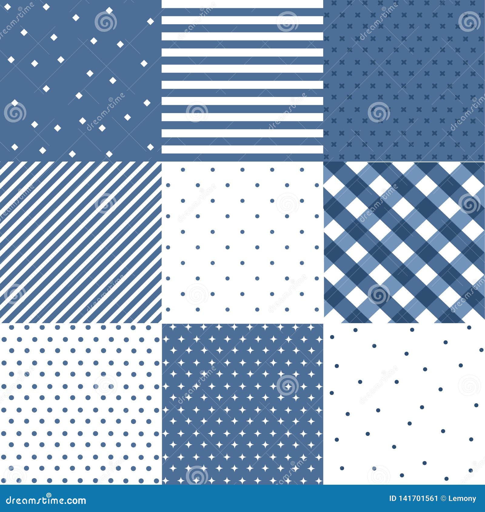 Vector Set Blue, Cute Seamless Patterns Stock Vector - Illustration of ...