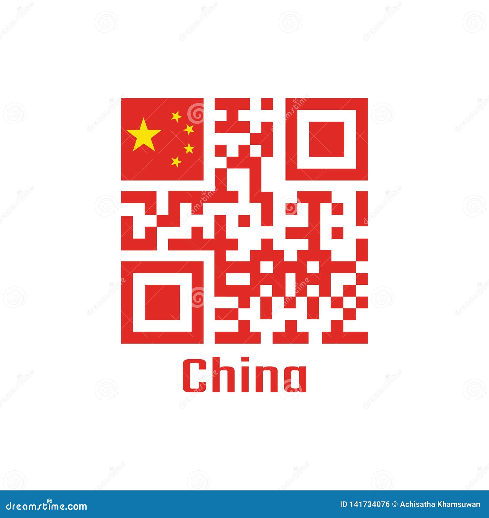 QR Code Set the Color of China Flag. a Large Golden Star within an Arc ...