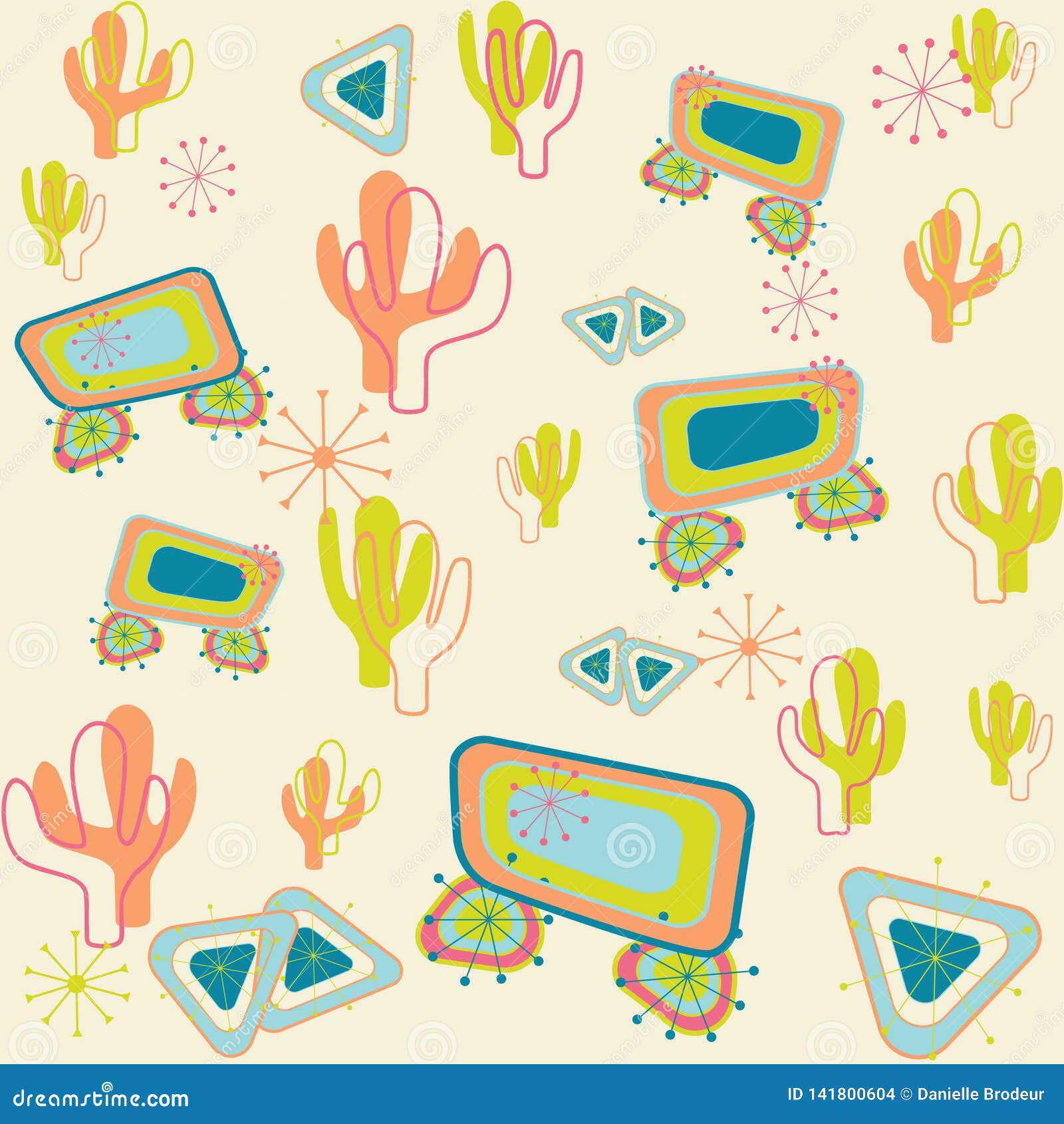 Mid Century Desert Scene Repeat Pattern Stock Vector - Illustration of ...
