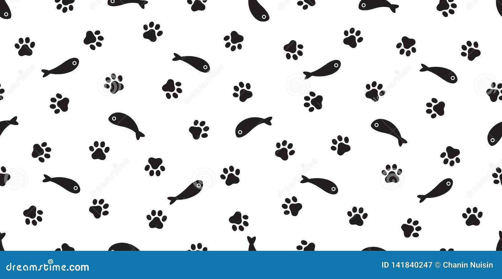 Cat Paw Seamless Pattern Fish Vector Dog Footprint Salmon Repeat Scarf ...