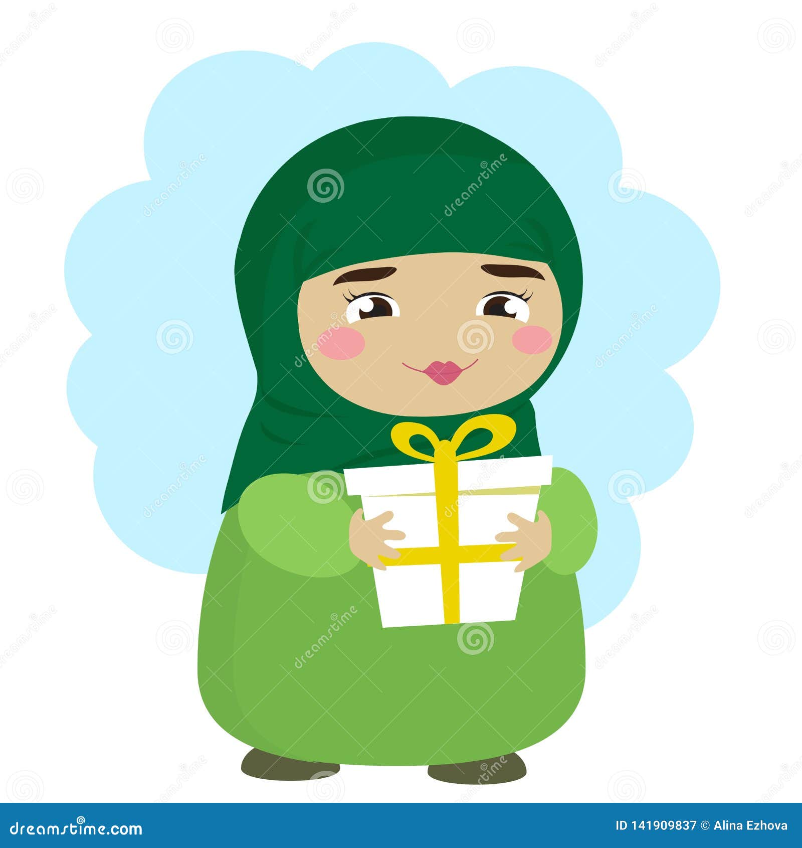 A Cute Muslim Girl Holding a Gift. Vector Illustration. Stock Vector ...