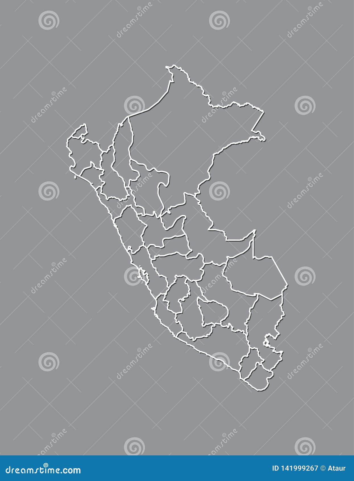 Peru Vector Map with Border Lines of Regions Using Gray Color on Dark ...