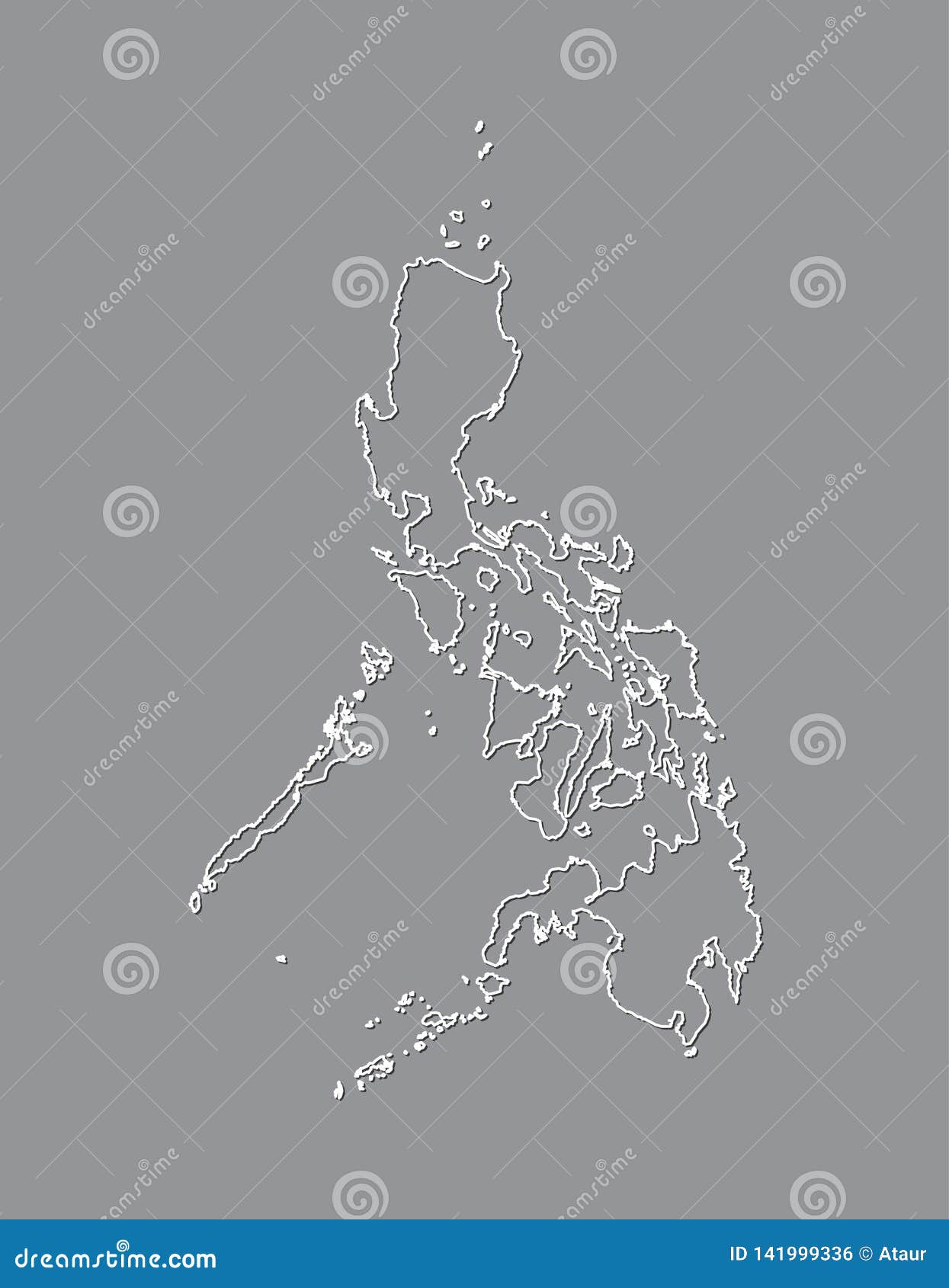 Philippines Vector Map with Single Border Line Boundary Using White ...