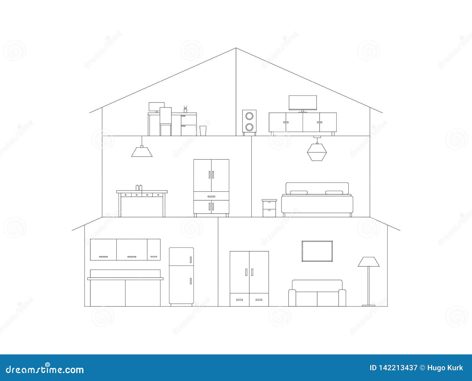 Cutout house interior stock vector. Illustration of furniture - 142213437
