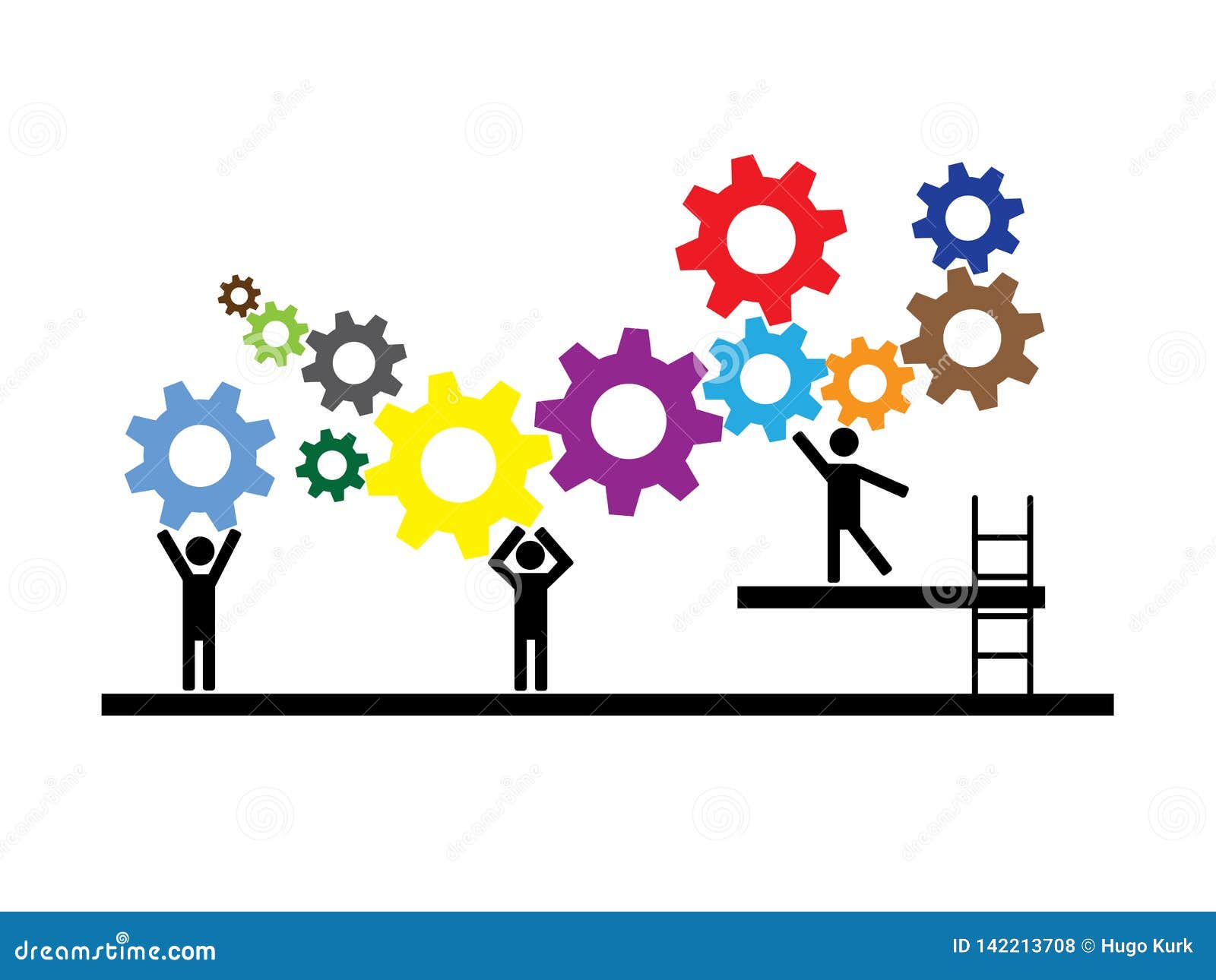 Teamwork, People Working Together on Assembly Line Stock Illustration ...