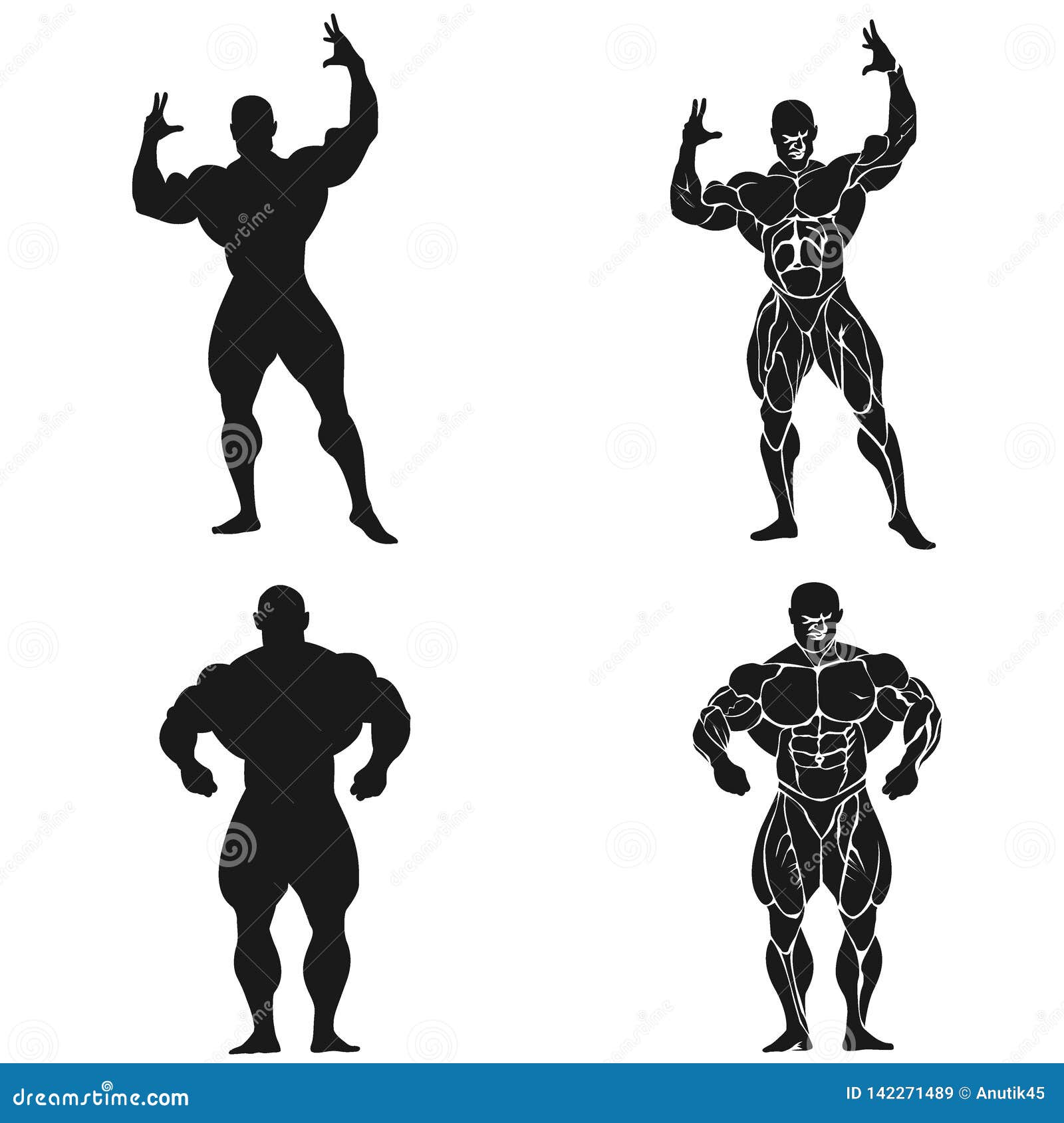 Icons of Posing Bodybuilders Stock Vector - Illustration of beauty ...