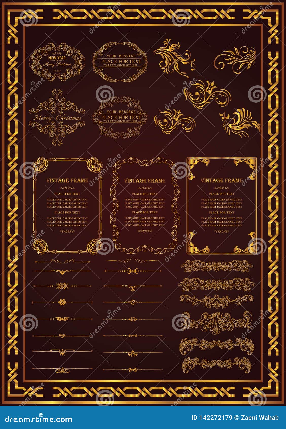 Set Decorative Elements for Designer Gold Stock Vector - Illustration ...