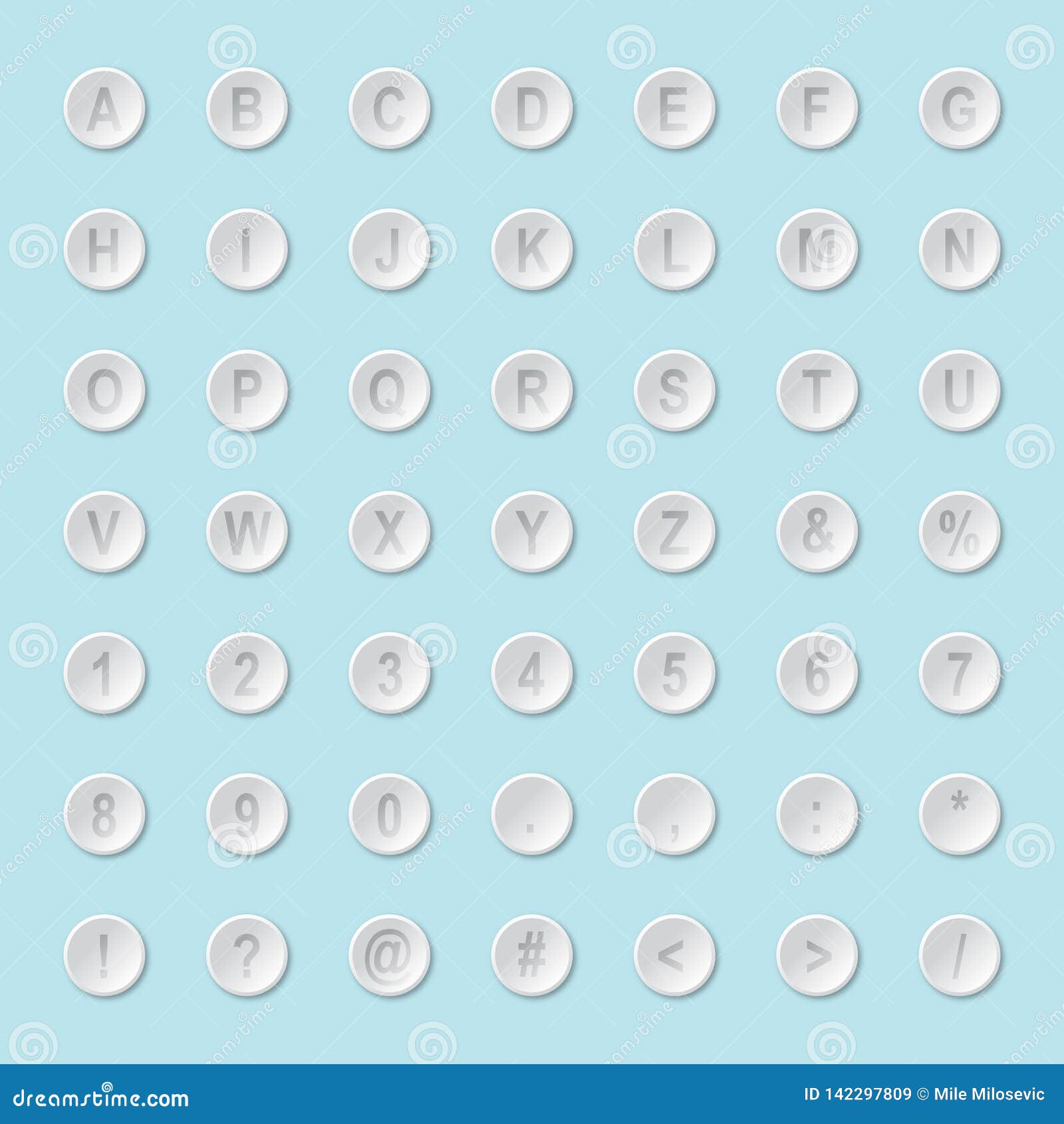 Button Alphabet, Nuber on Blue Background. Stock Vector - Illustration ...