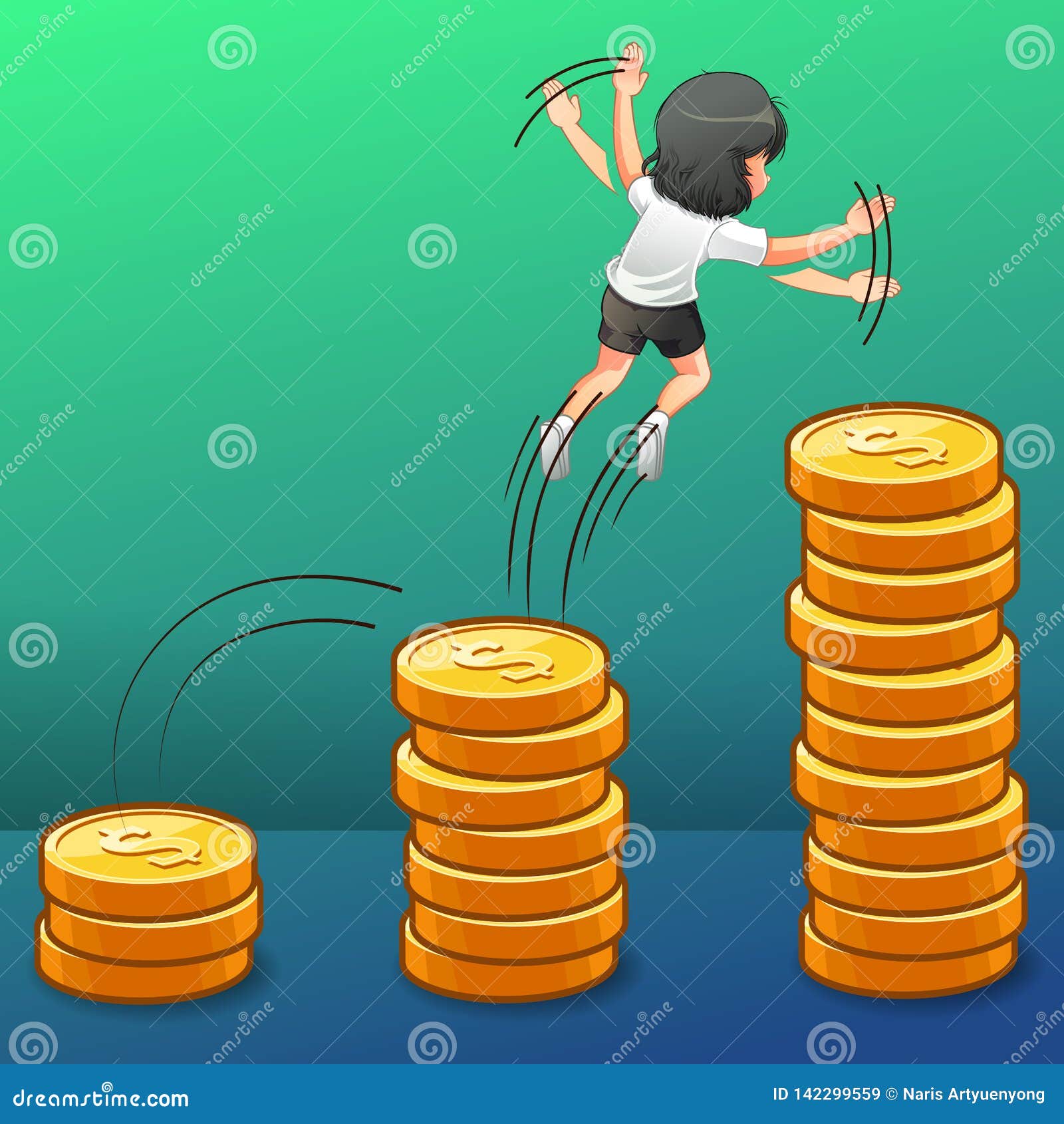 She is Jumping into the Money Growth Stock Vector - Illustration of ...