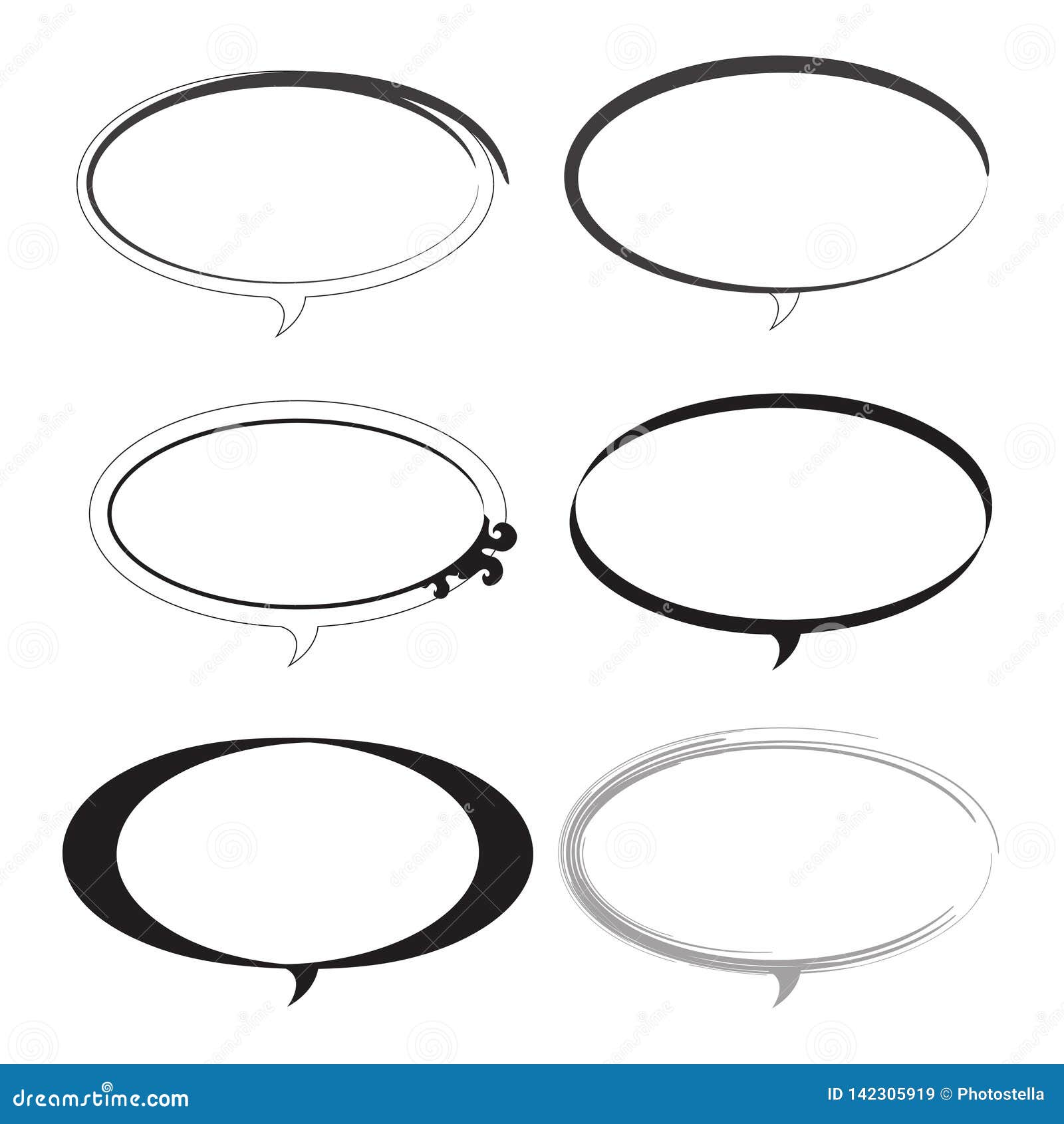 Set of Eight Dialogue Boxes Vector - Speech Bubbles Black and White ...