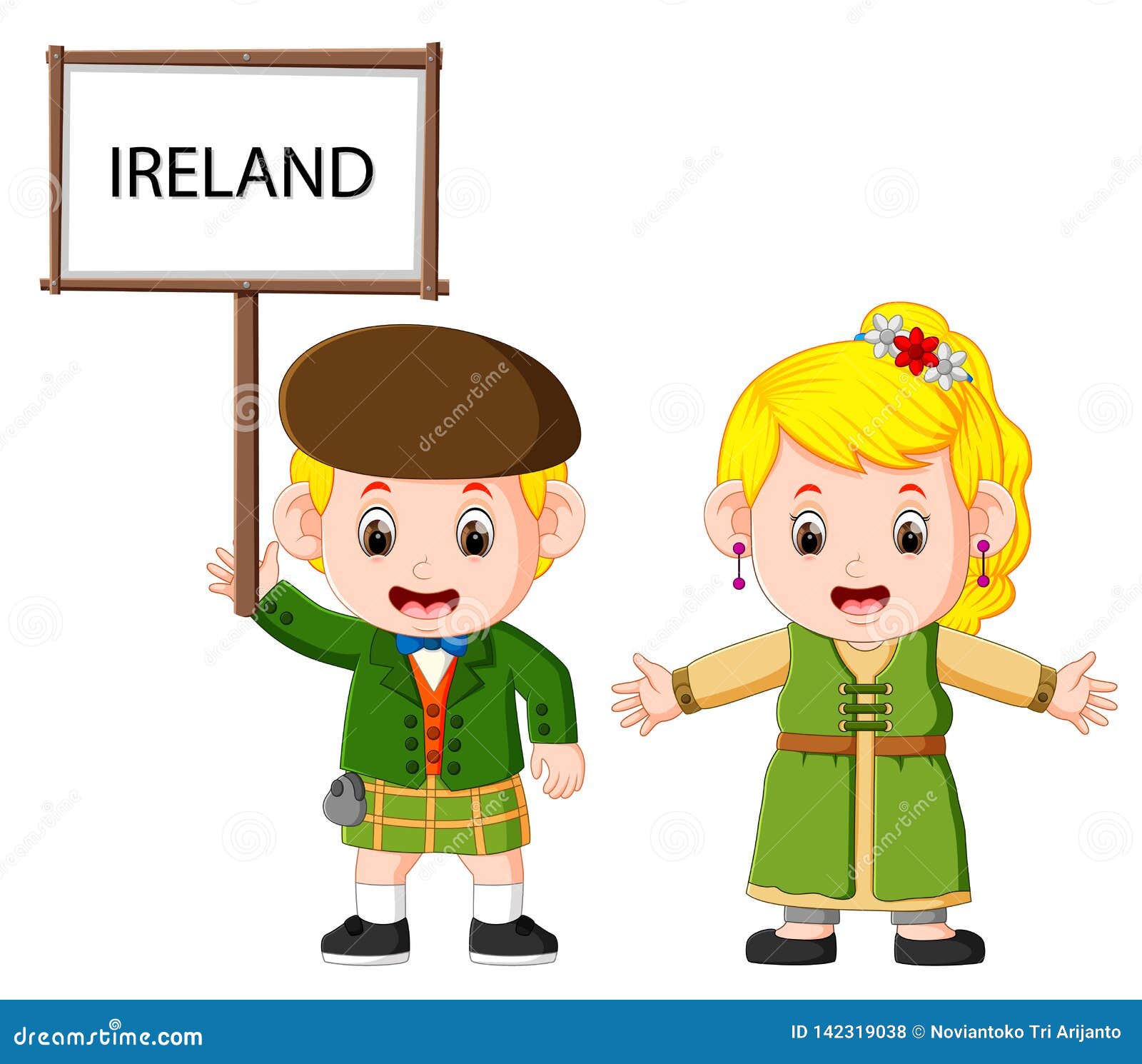 Cartoon Ireland Couple Wearing Traditional Costumes Stock Vector ...