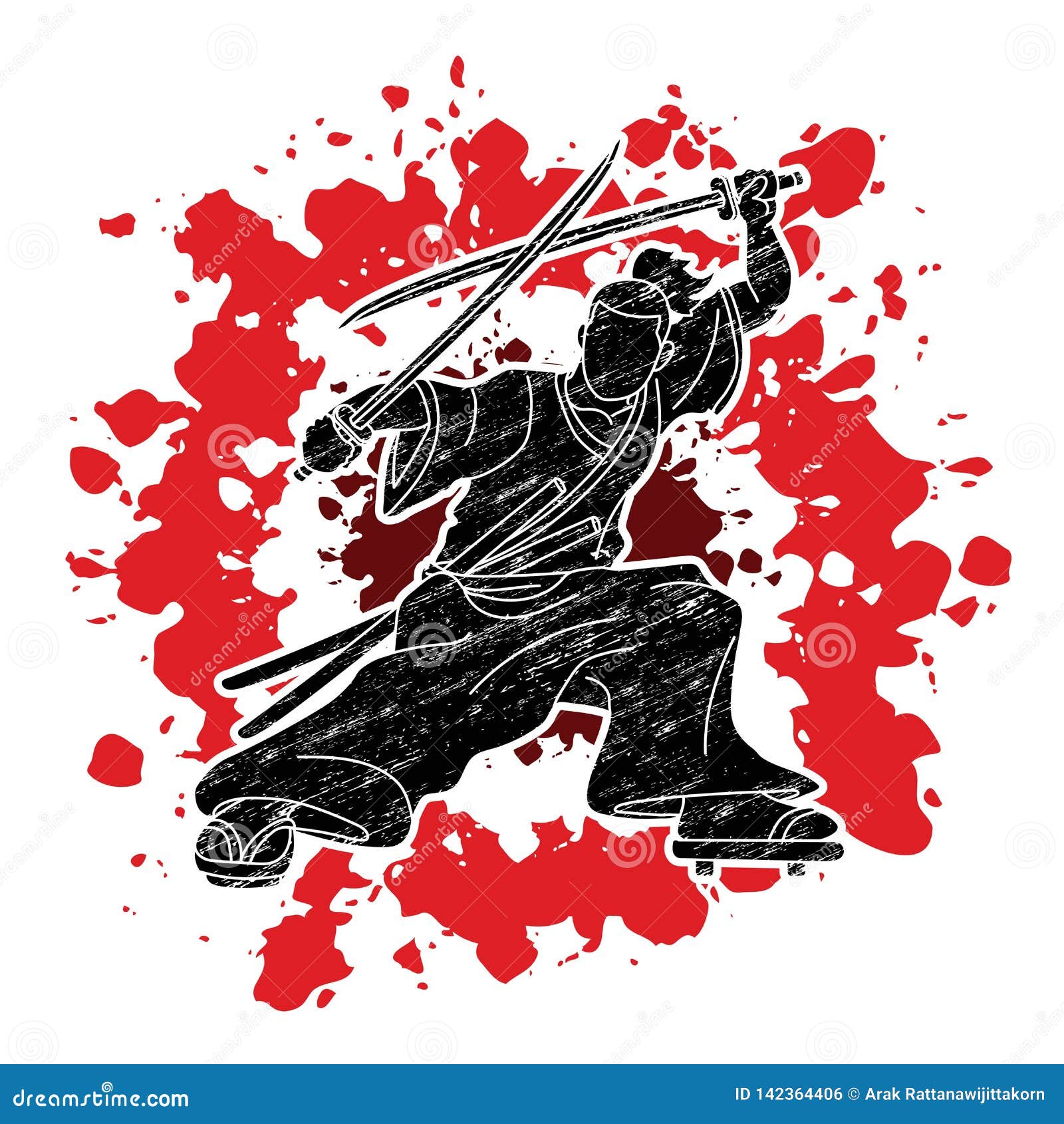 Samurai Standing Ready To Fight with Swords Cartoon Graphic Stock ...