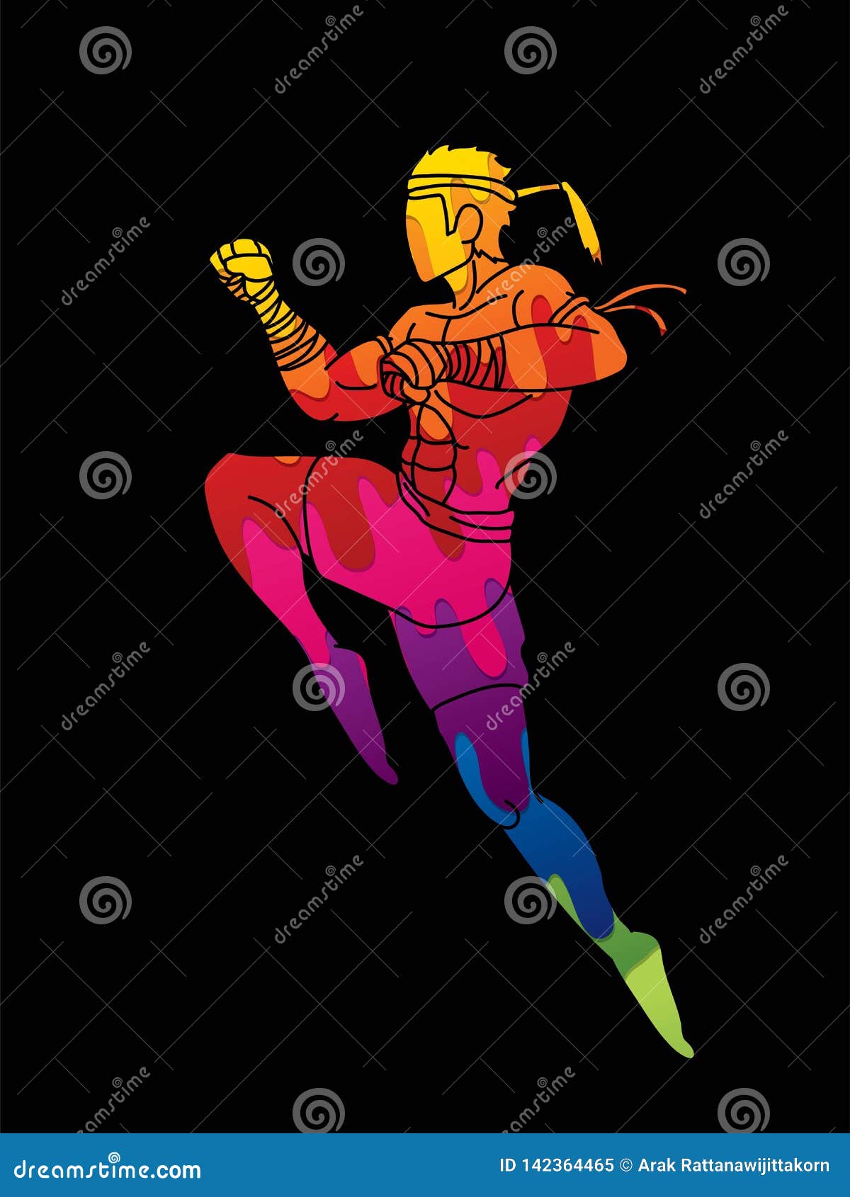 Muay Thai Action , Thai Boxing Jumping To Attack Kickboxing Cartoon ...