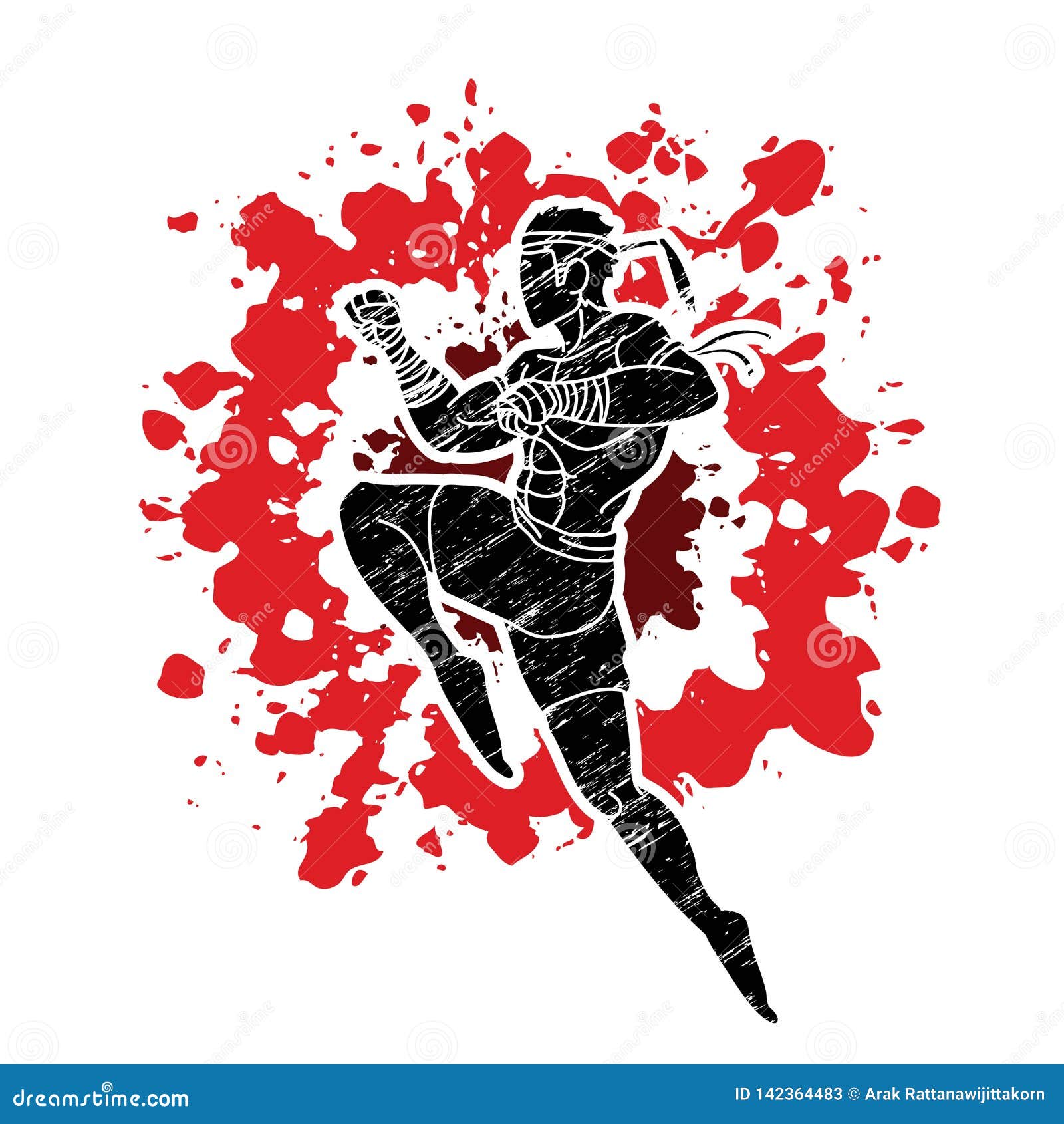 Muay Thai Action , Thai Boxing Jumping To Attack Kickboxing Cartoon ...