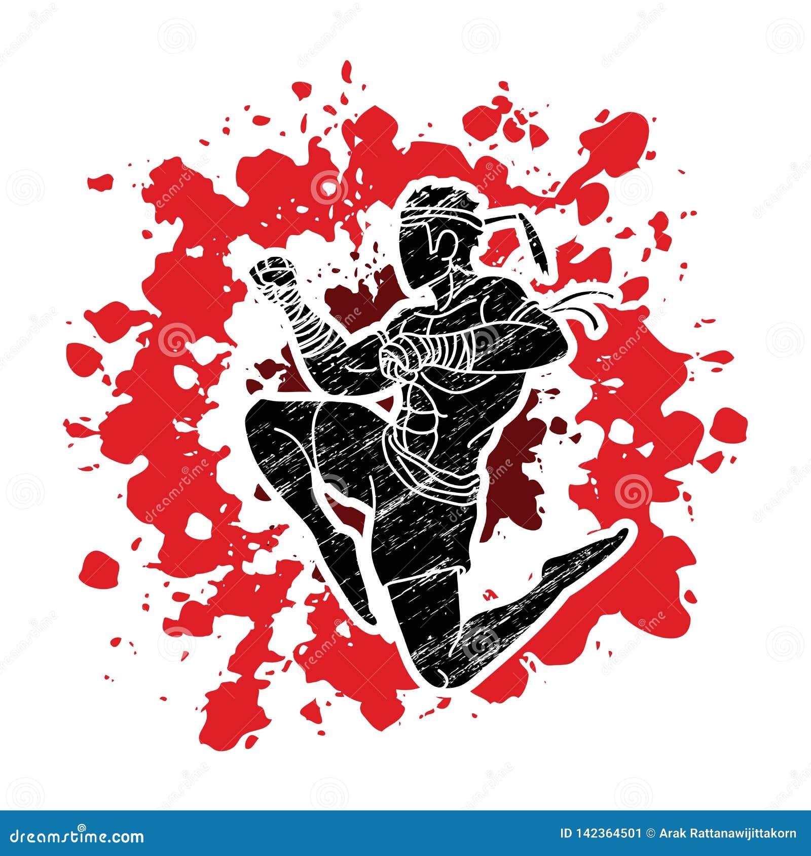 Muay Thai Action , Thai Boxing Jumping To Attack Kickboxing Cartoon ...