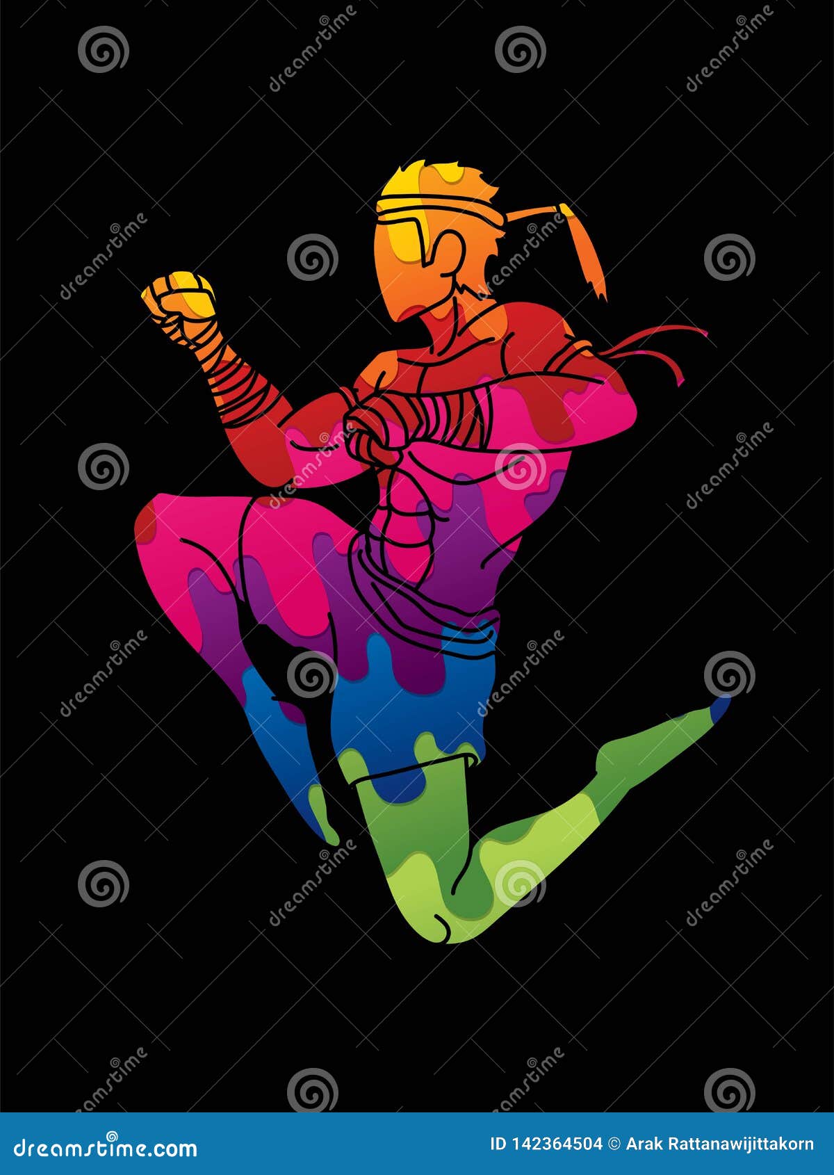 Muay Thai Action , Thai Boxing Jumping To Attack Kickboxing Cartoon ...