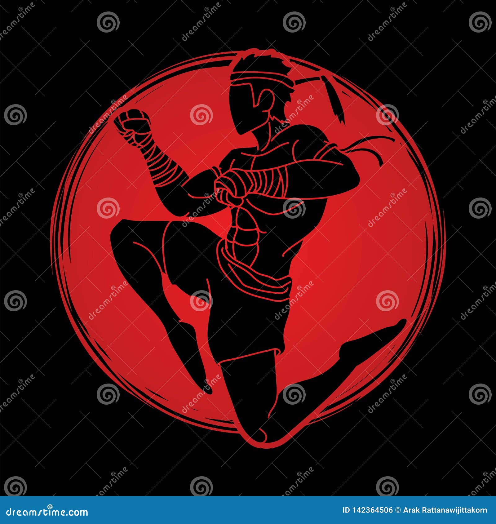 Muay Thai Action , Thai Boxing Jumping To Attack Kickboxing Cartoon ...