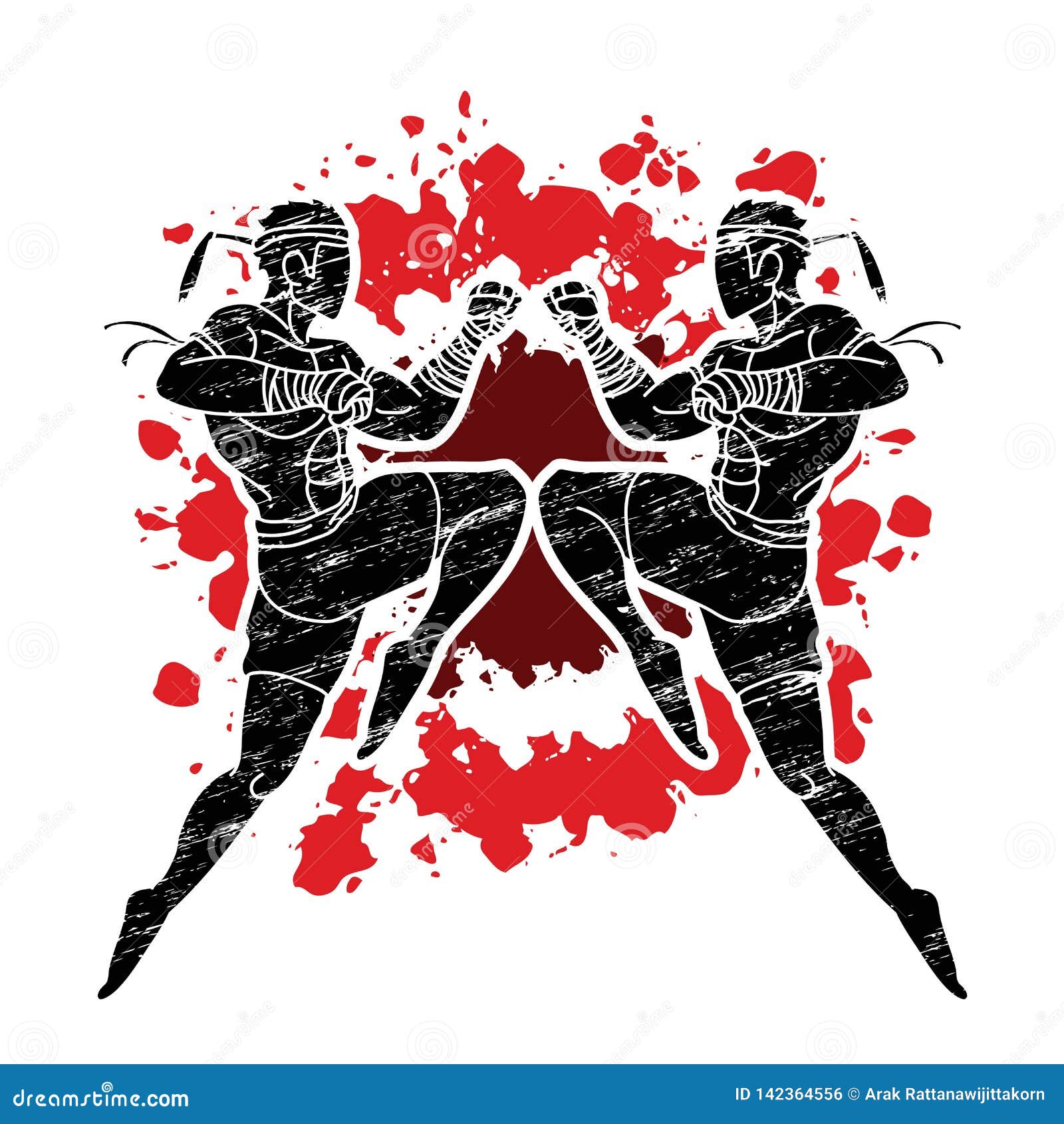 Muay Thai Action , Thai Boxing Jumping To Attack Cartoon Graphic Stock ...