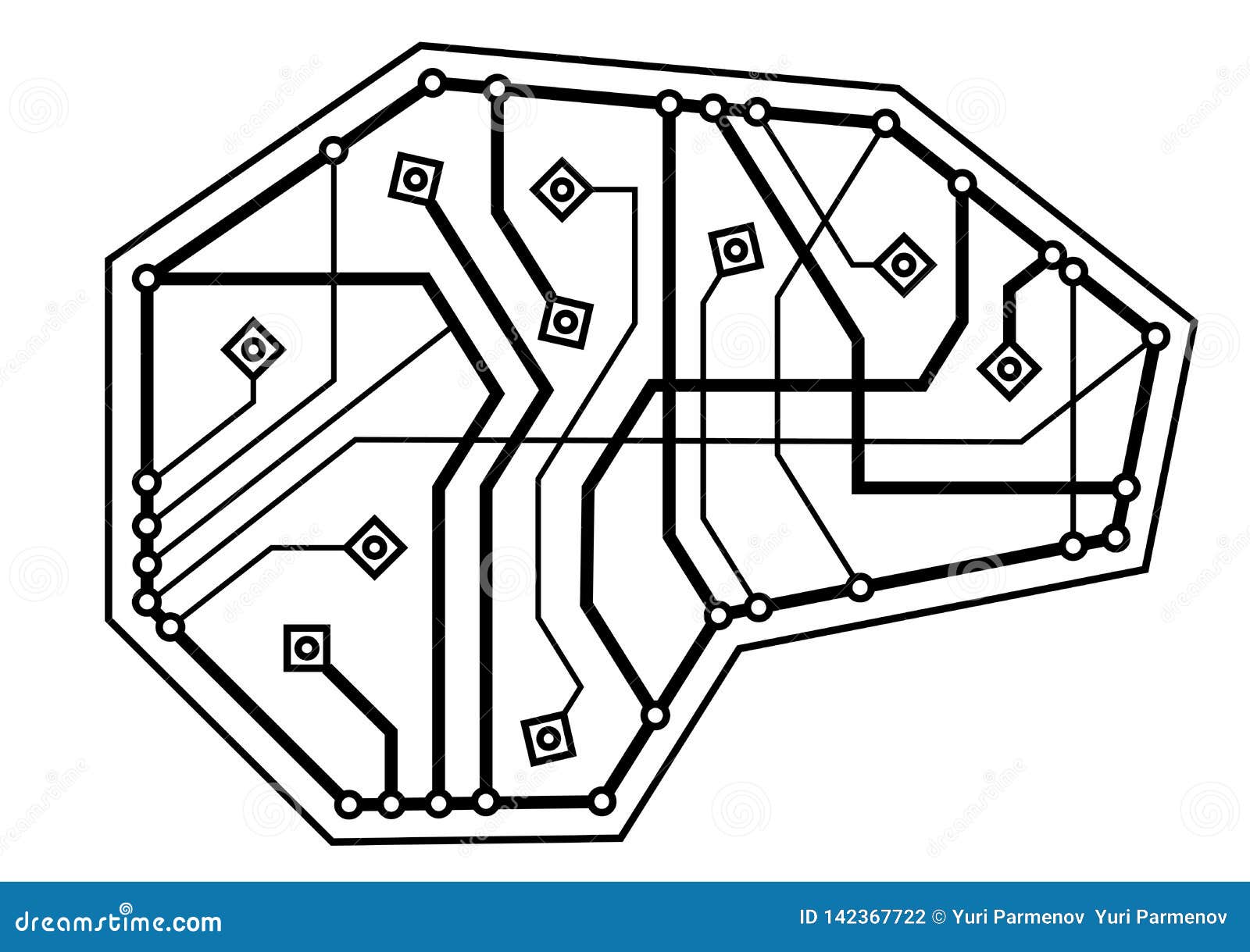 Digital Brain, Thin Line Icon. Memory Symbol. Electronic Circuit Brain ...