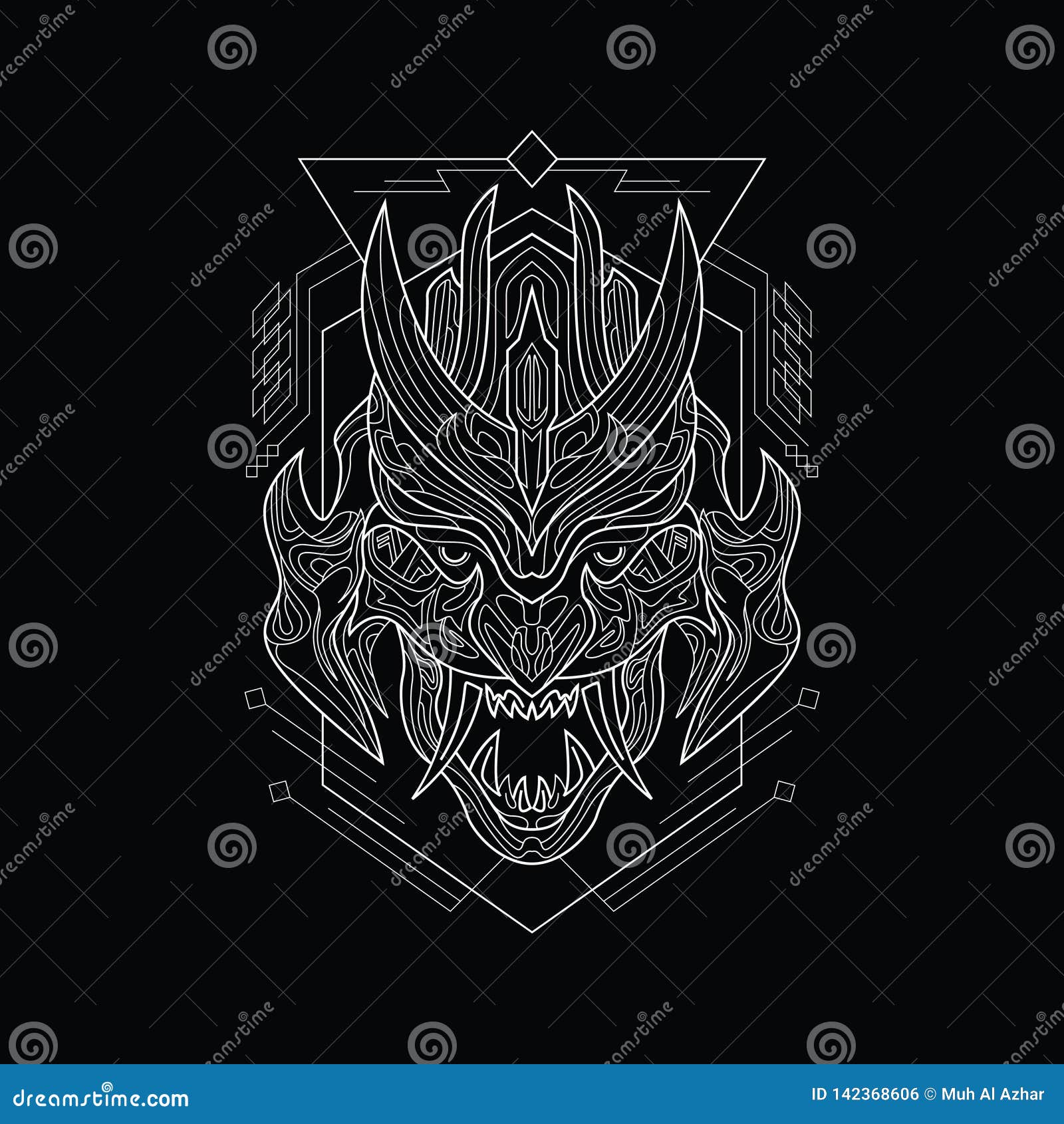 Line Art Angry Demon Mask with Sacred Geometry Style Stock Vector ...