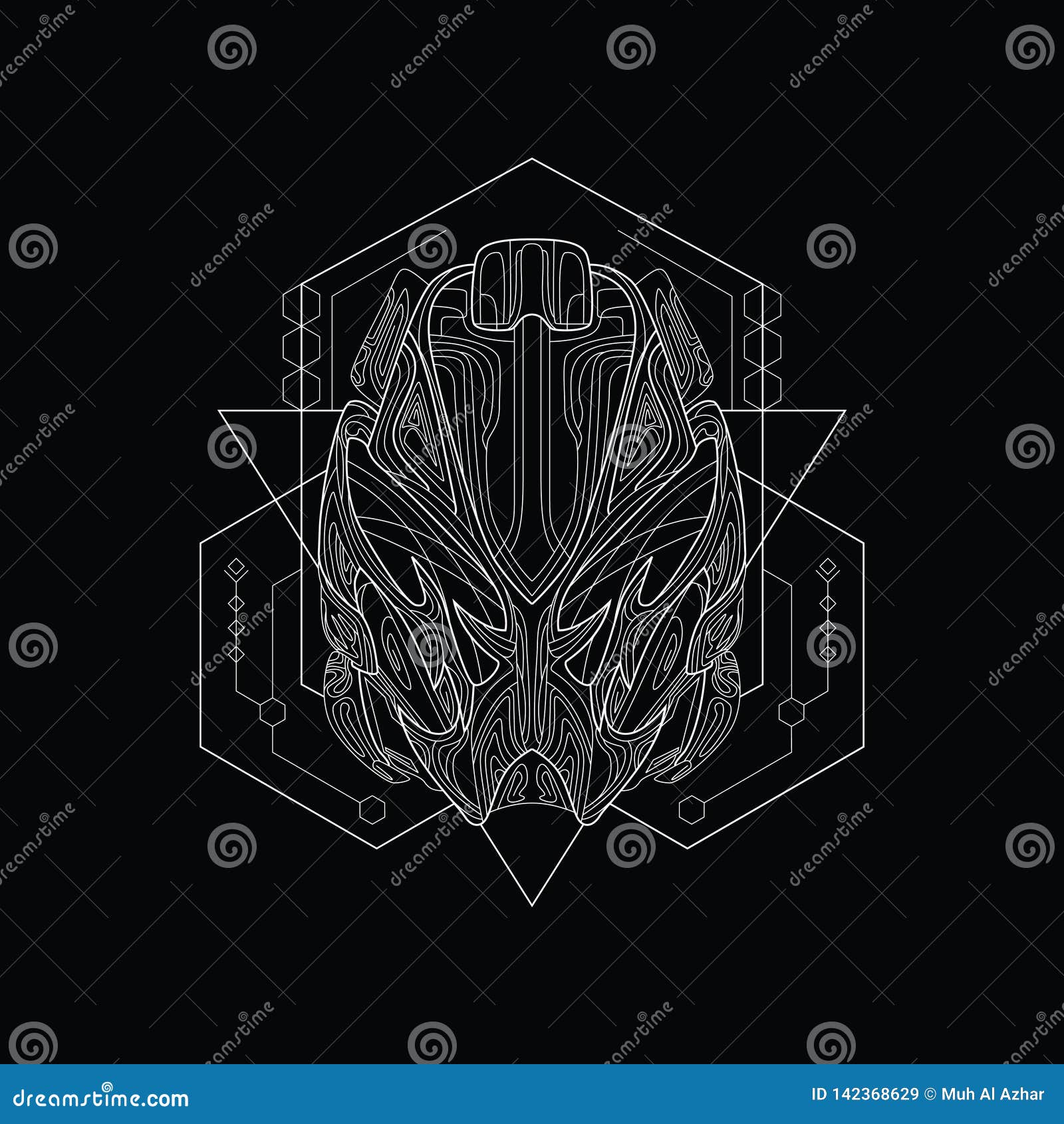 Line Art Warrior Mask with Sacred Geometry Style Stock Vector ...