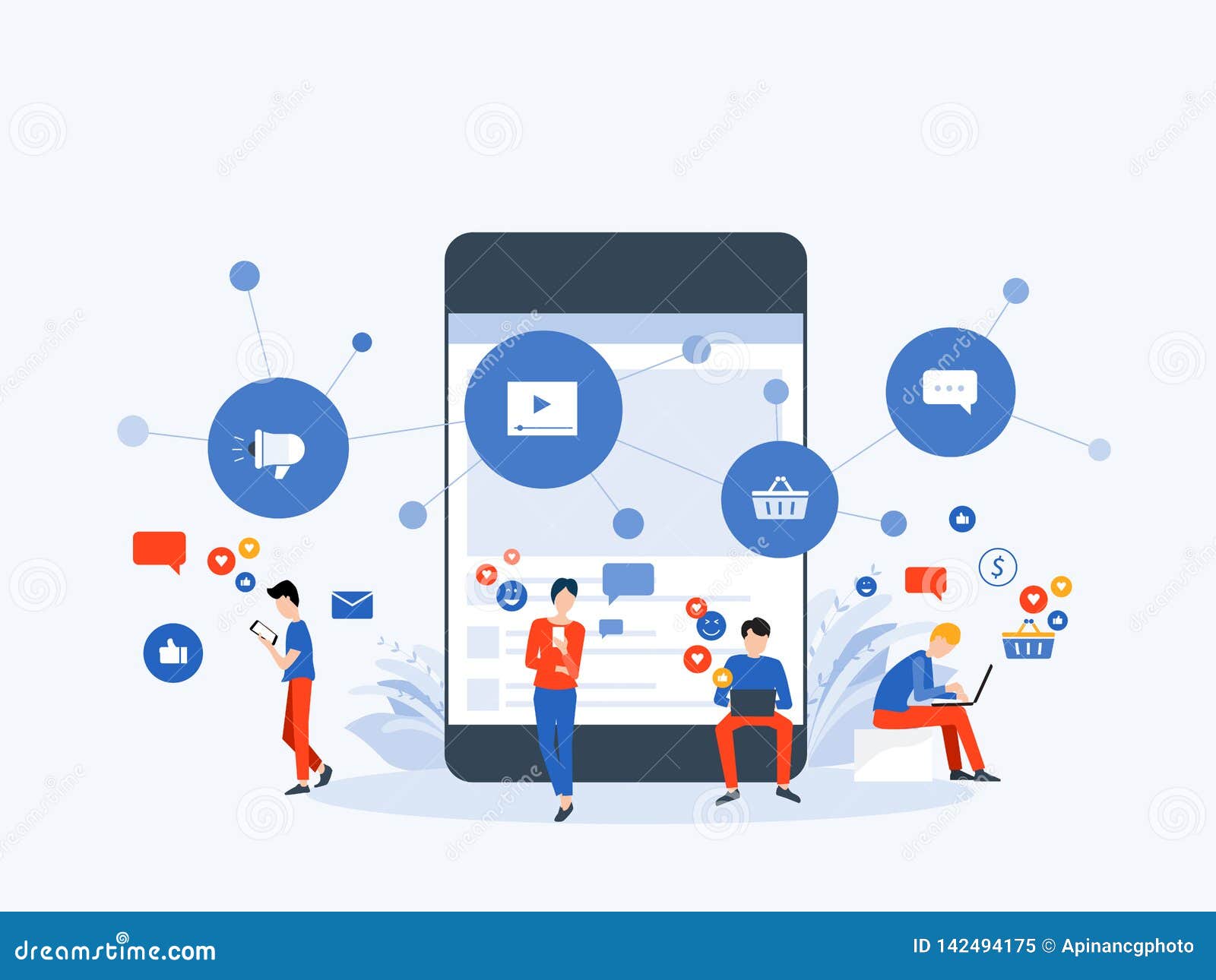 Flat Vector Illustration Social Media and Digital Marketing Online ...