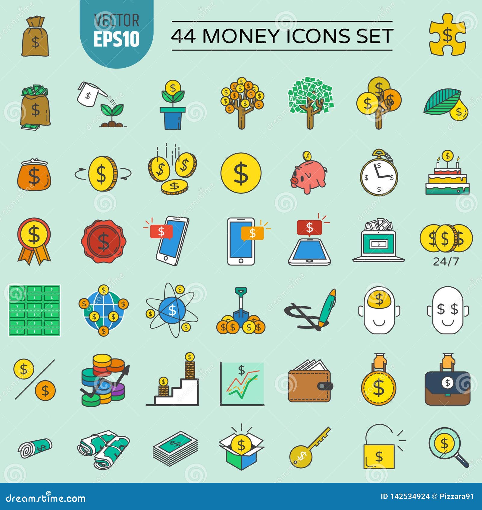 44 Money Icons Set and Financial and Investment. Stock Vector ...