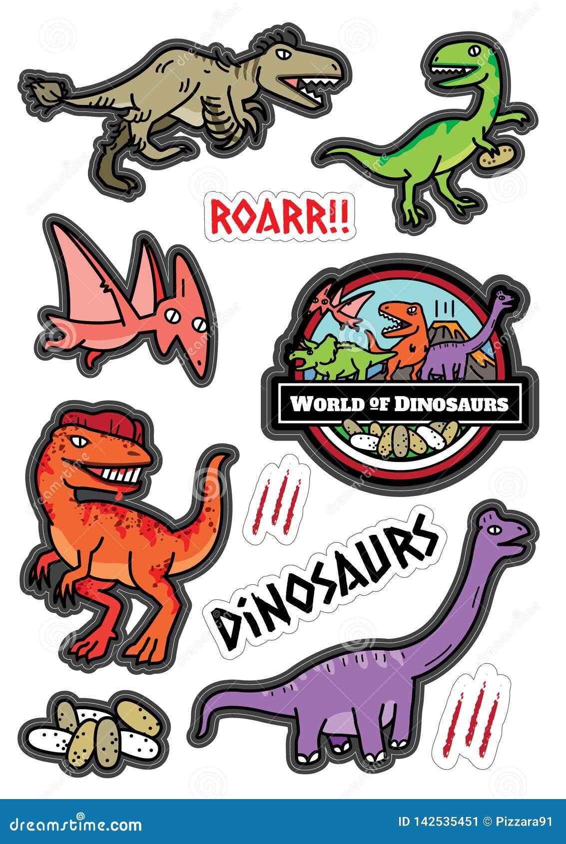 Dinosaurs Characters Design Sticker Dicut. Stock Vector - Illustration ...
