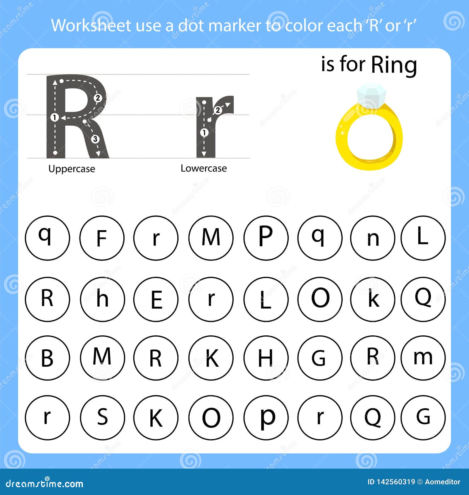 Worksheet Use a Dot Marker To Color Each R Stock Vector - Illustration ...