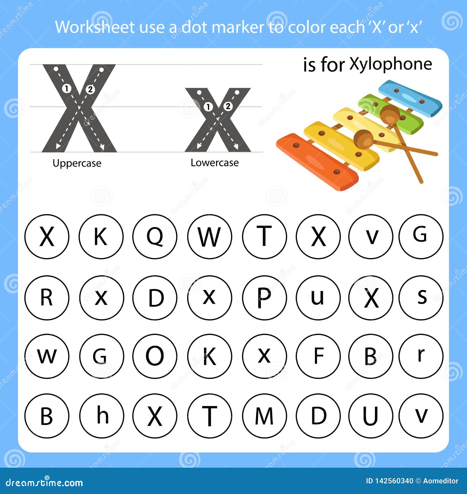 Worksheet Use a Dot Marker To Color Each X Stock Vector - Illustration ...