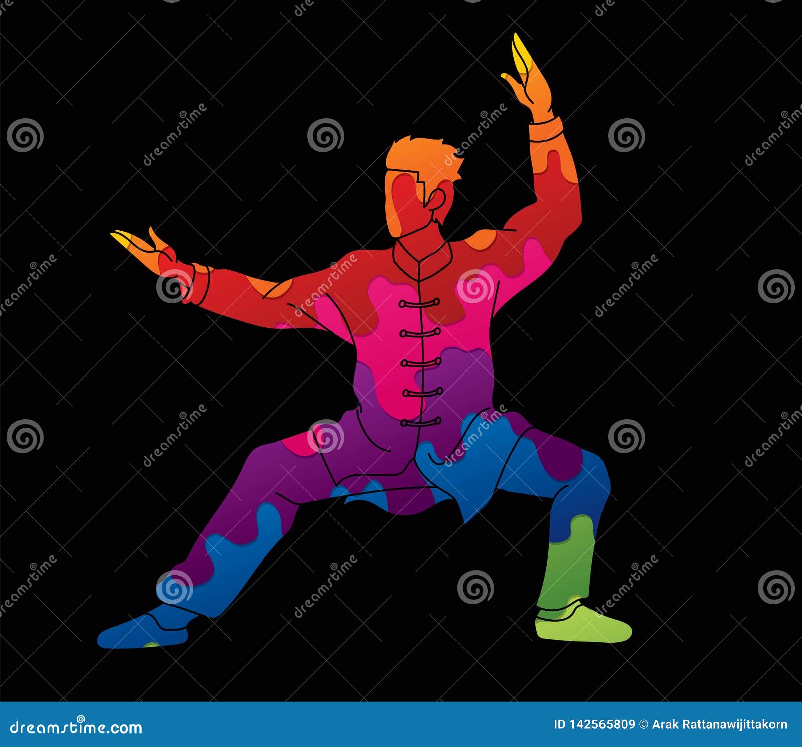 Man Kung Fu Pose Ready To Fight Graphic Stock Vector - Illustration of ...
